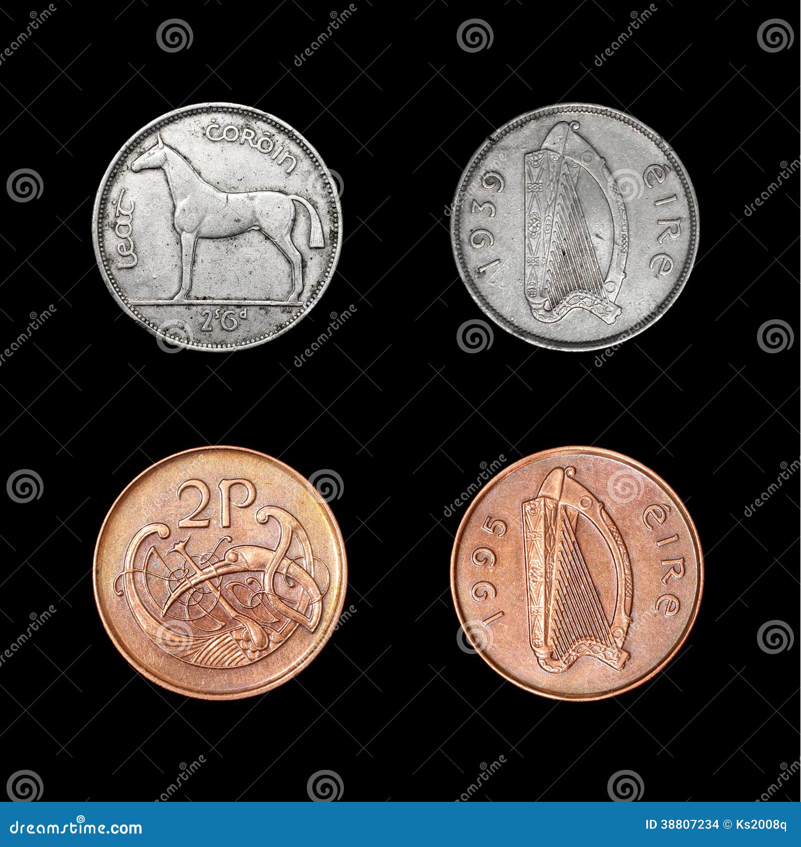 Set of Ireland coins stock photo. Image of coins, yellow - 38807234