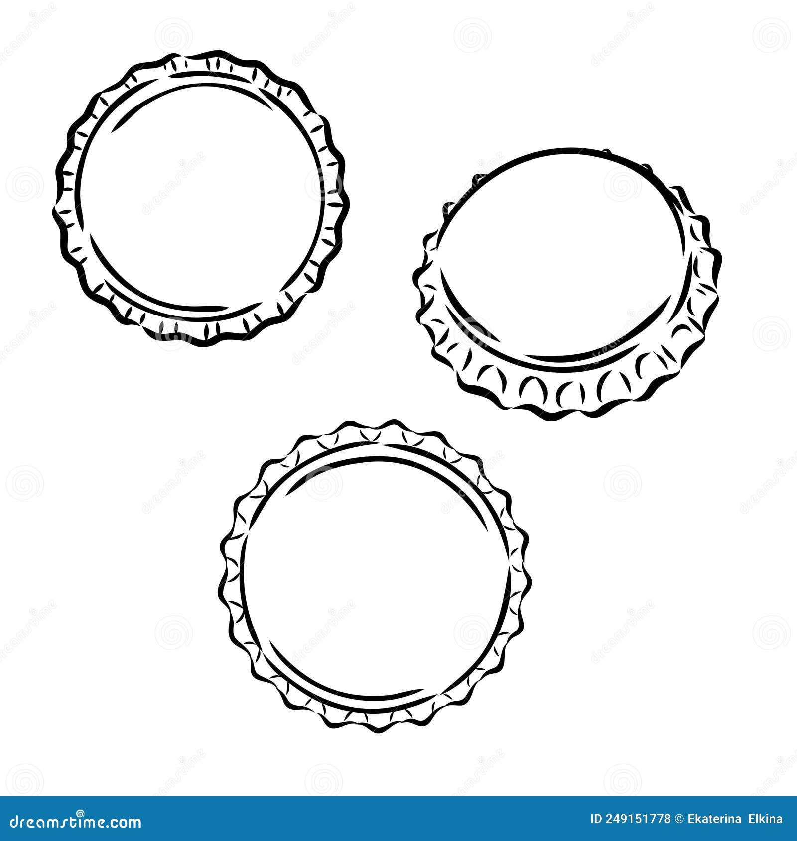 Set, Iron Beer Bottle Cap. Five Angles. Sketch Scratch Board Imitation ...