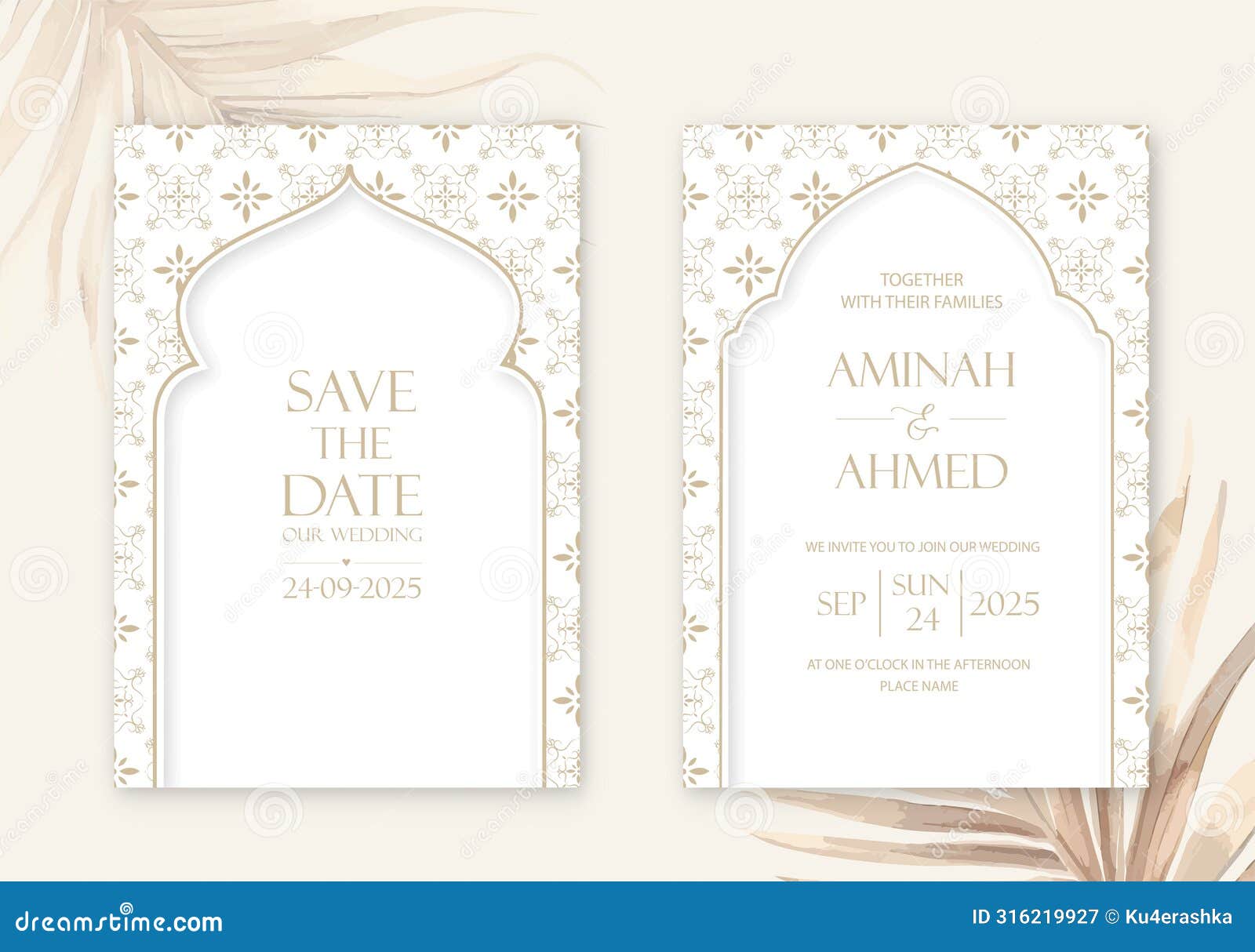 Set of Islamic Style Wedding Invitations with a Geometric Pattern with ...