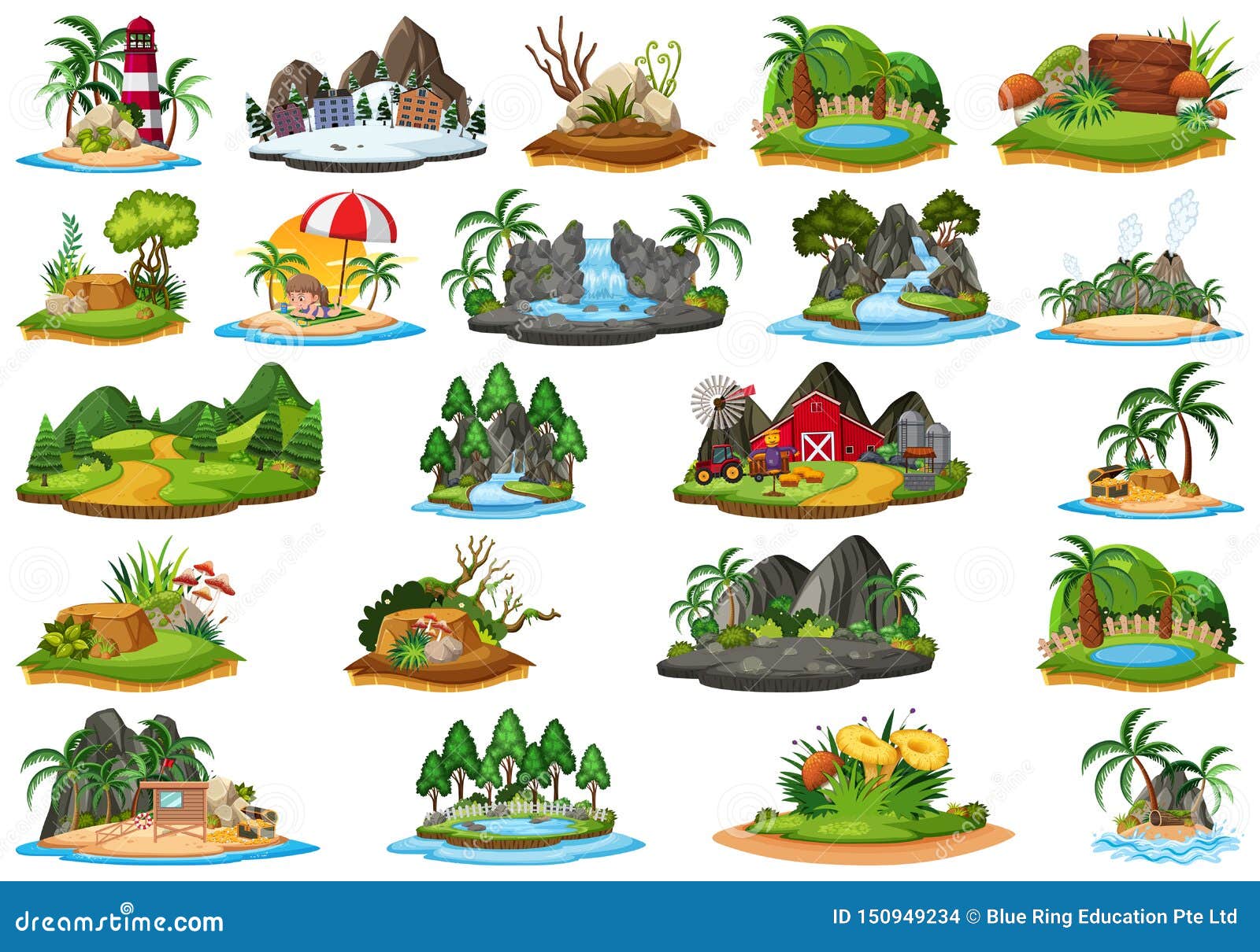 Set of Island Nature Landscape Stock Vector - Illustration of design ...