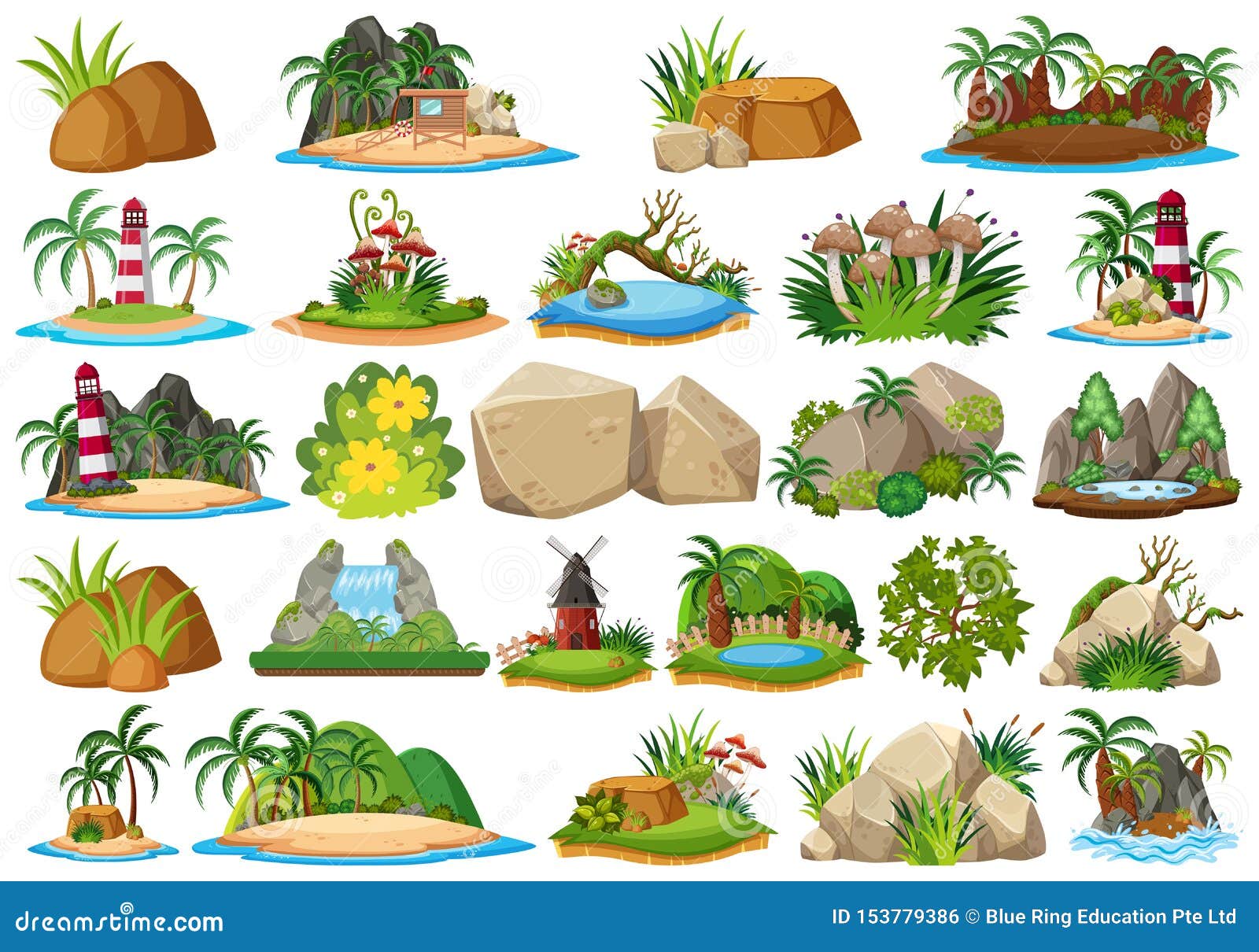 Set of Island Scenes and Objects Stock Vector - Illustration of ...