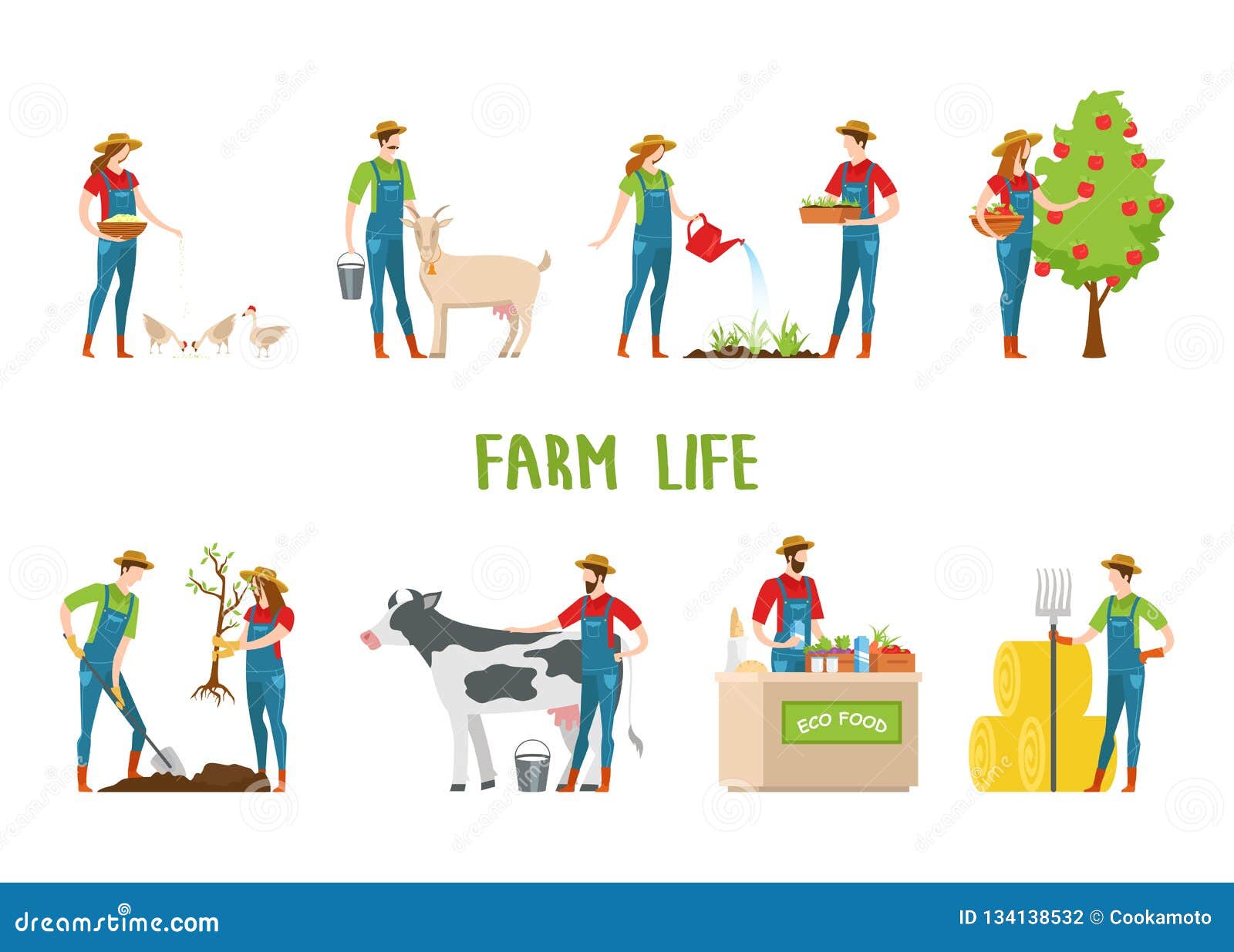 Man And Woman Doing Farm Work Gardening Stock Vector Illustration
