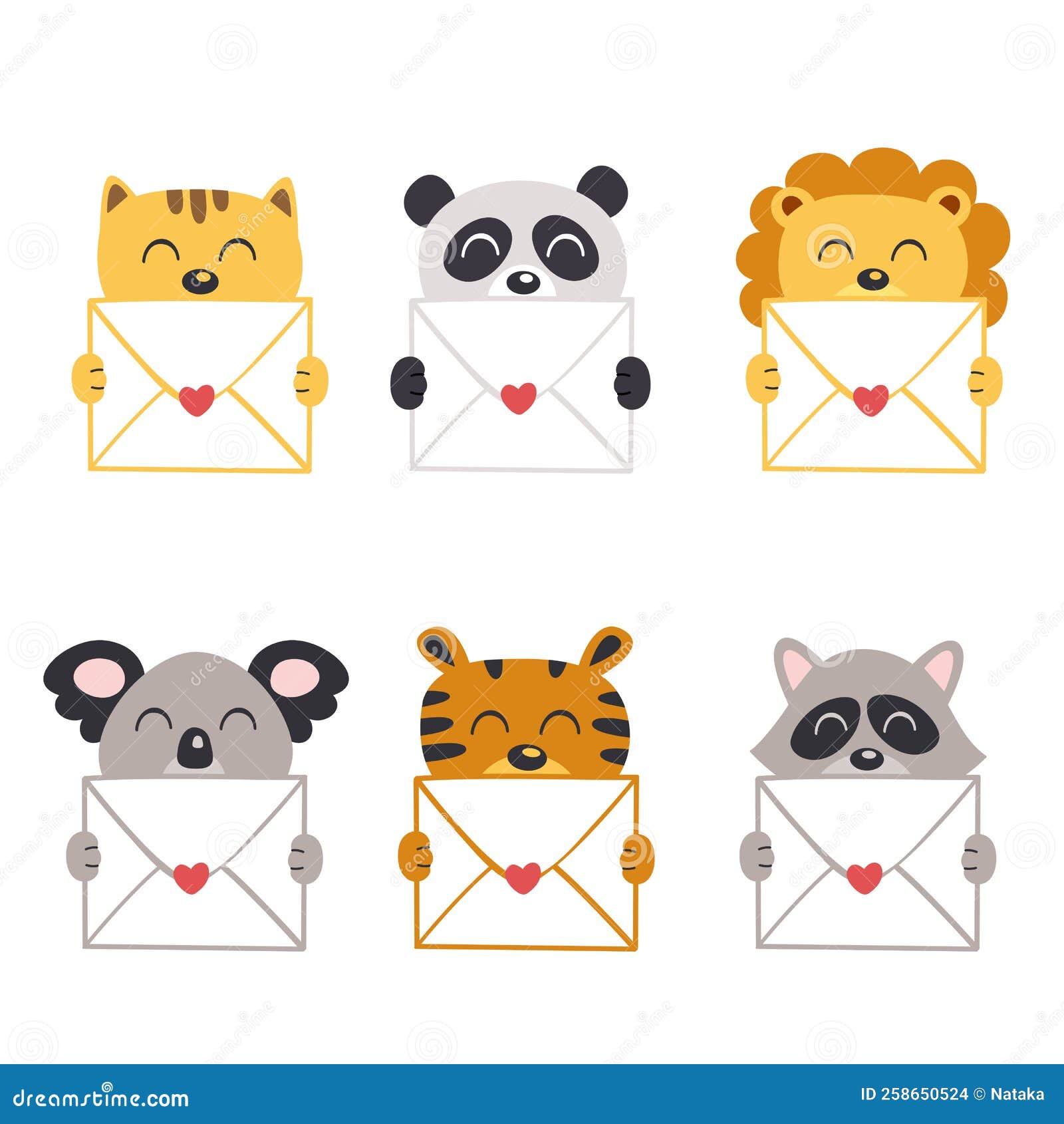 Set of Isolated Animals with Envelope Stock Vector - Illustration of ...