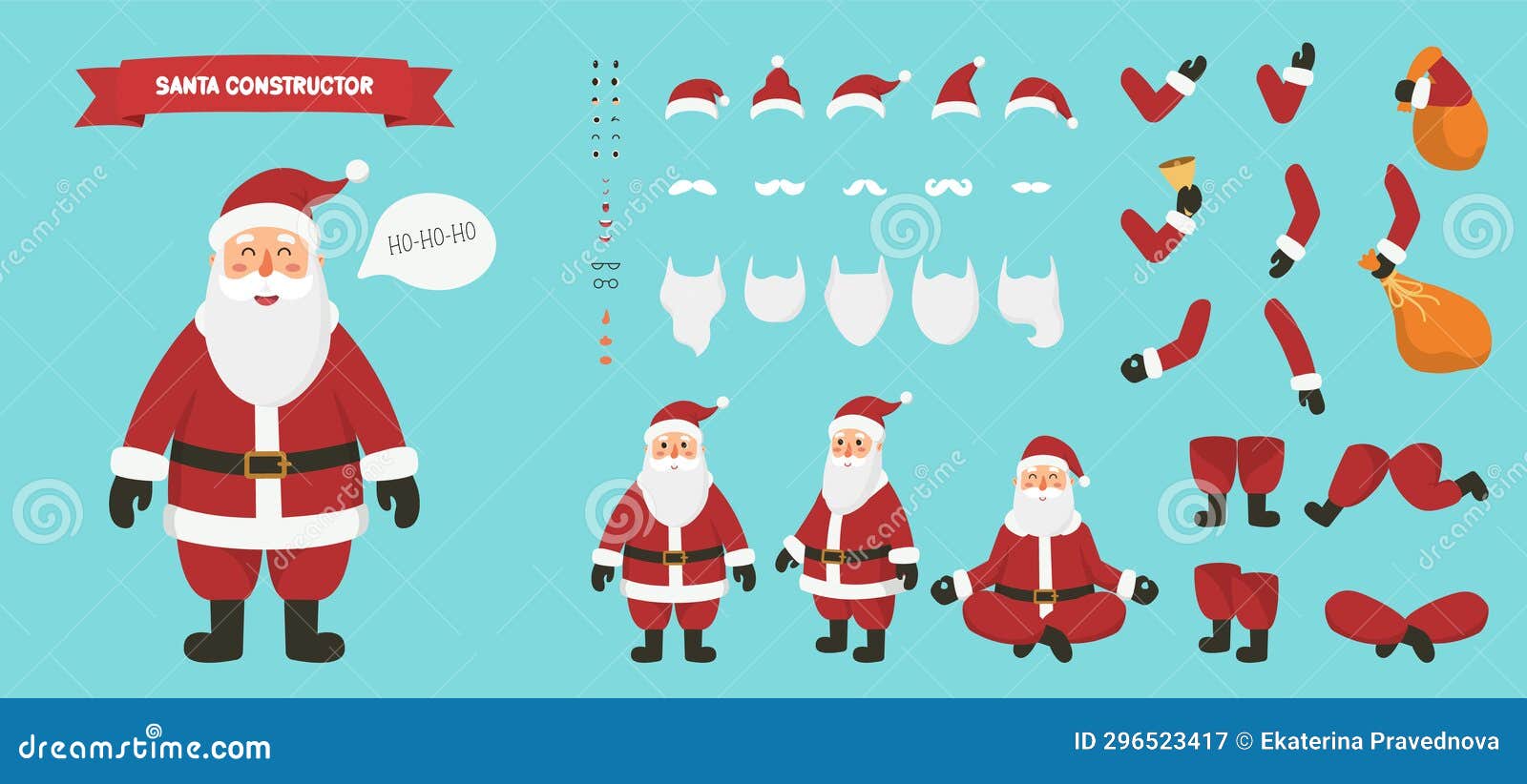 Set Isolated Body Elements for Create Characters Santa Claus in Flat ...