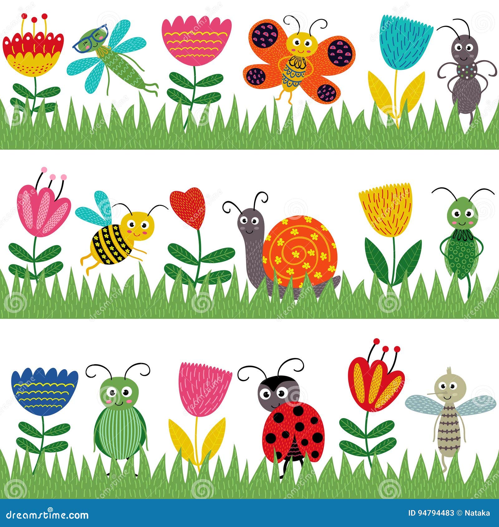Set of Isolated Borders with Funny Insect Stock Vector - Illustration ...