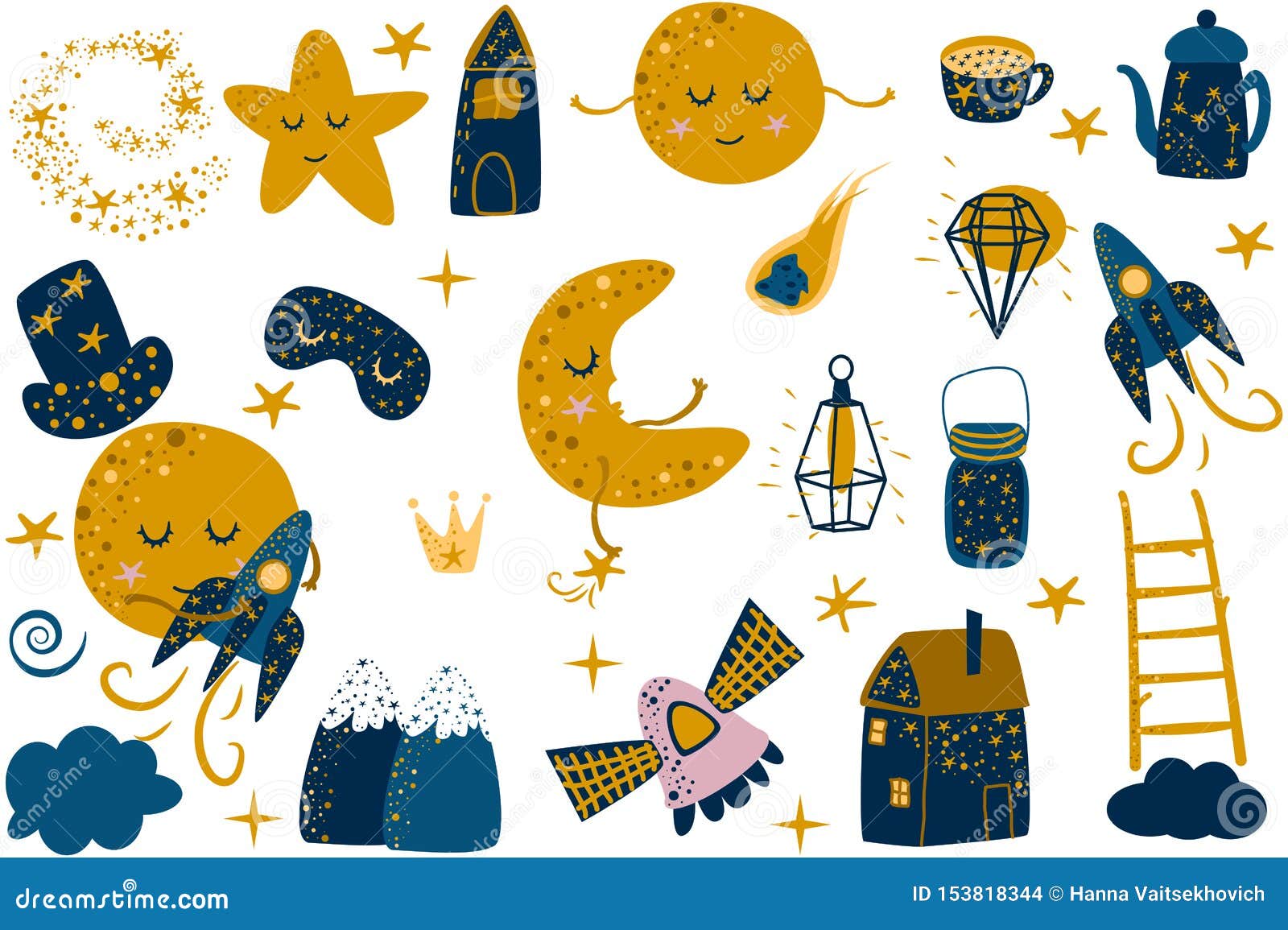 Set of Isolated Moon and Elements - Vector Illustration, Eps Stock ...