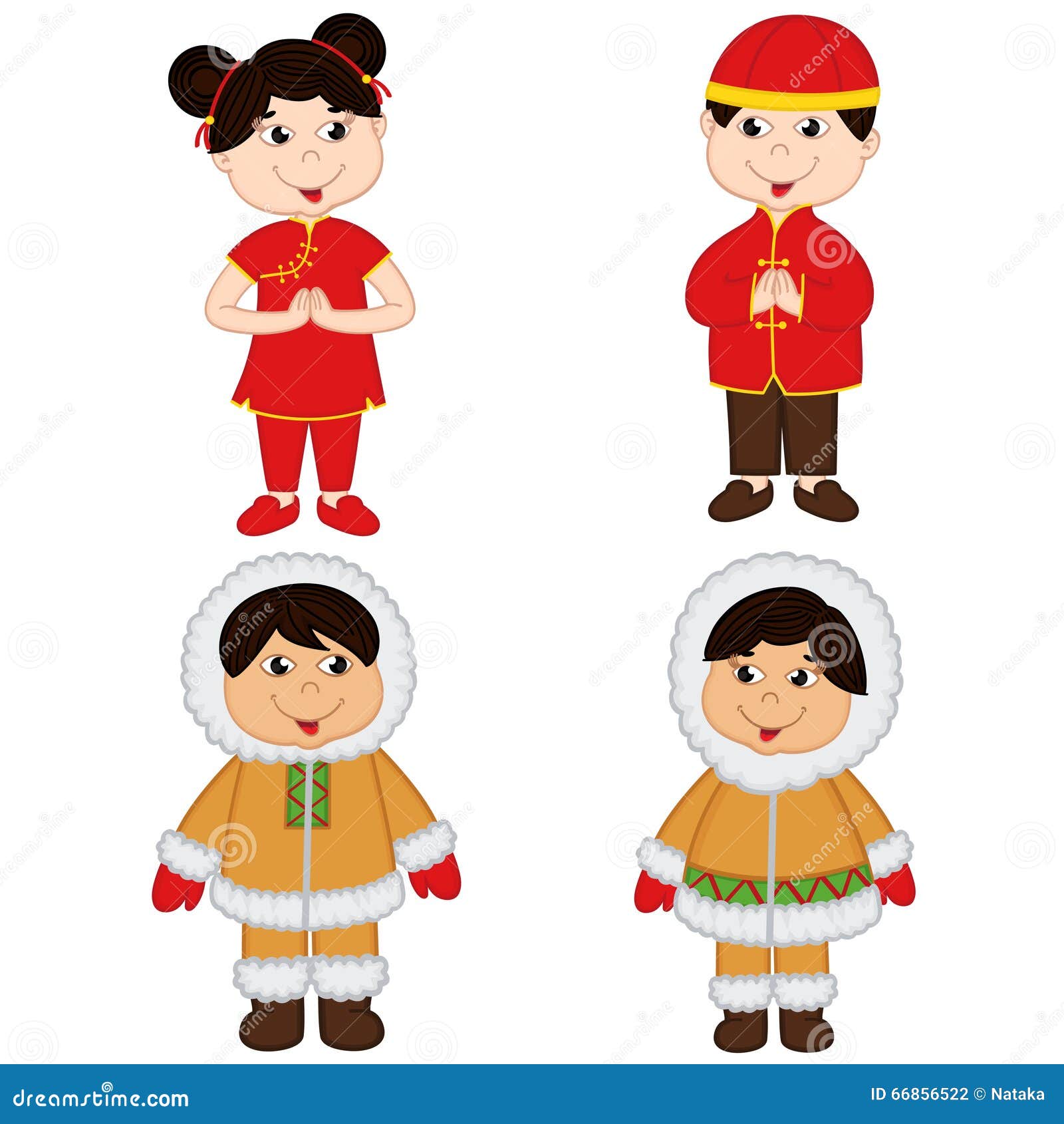 Set Of Isolated Children Of Chinese And Eskimo Nationalities Vector ...