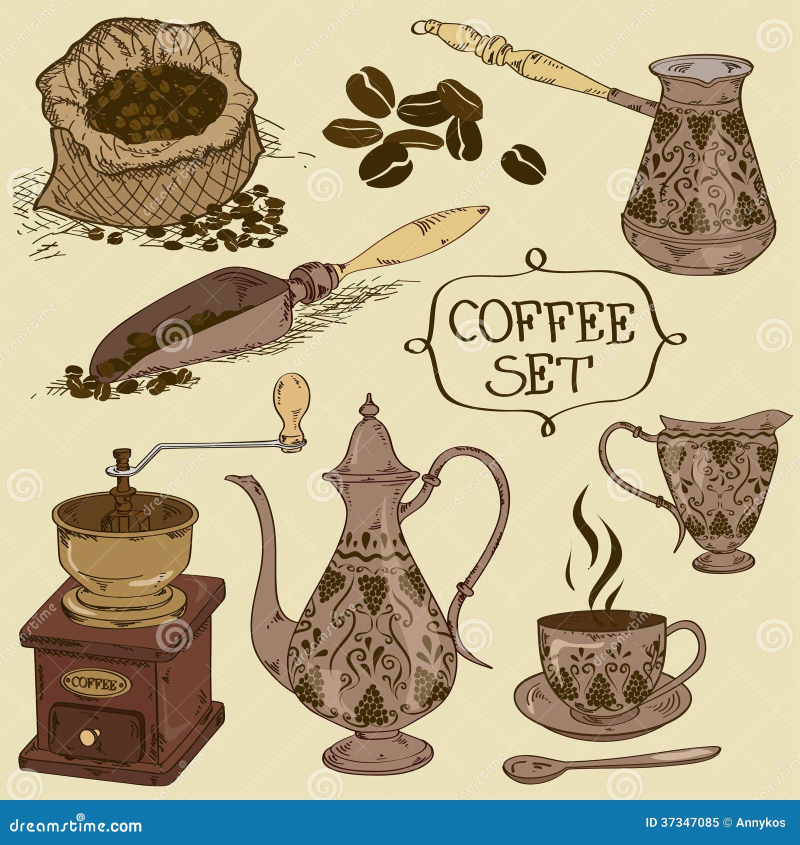 Set of Isolated Coffee Icons Stock Vector - Illustration of mill, drink ...