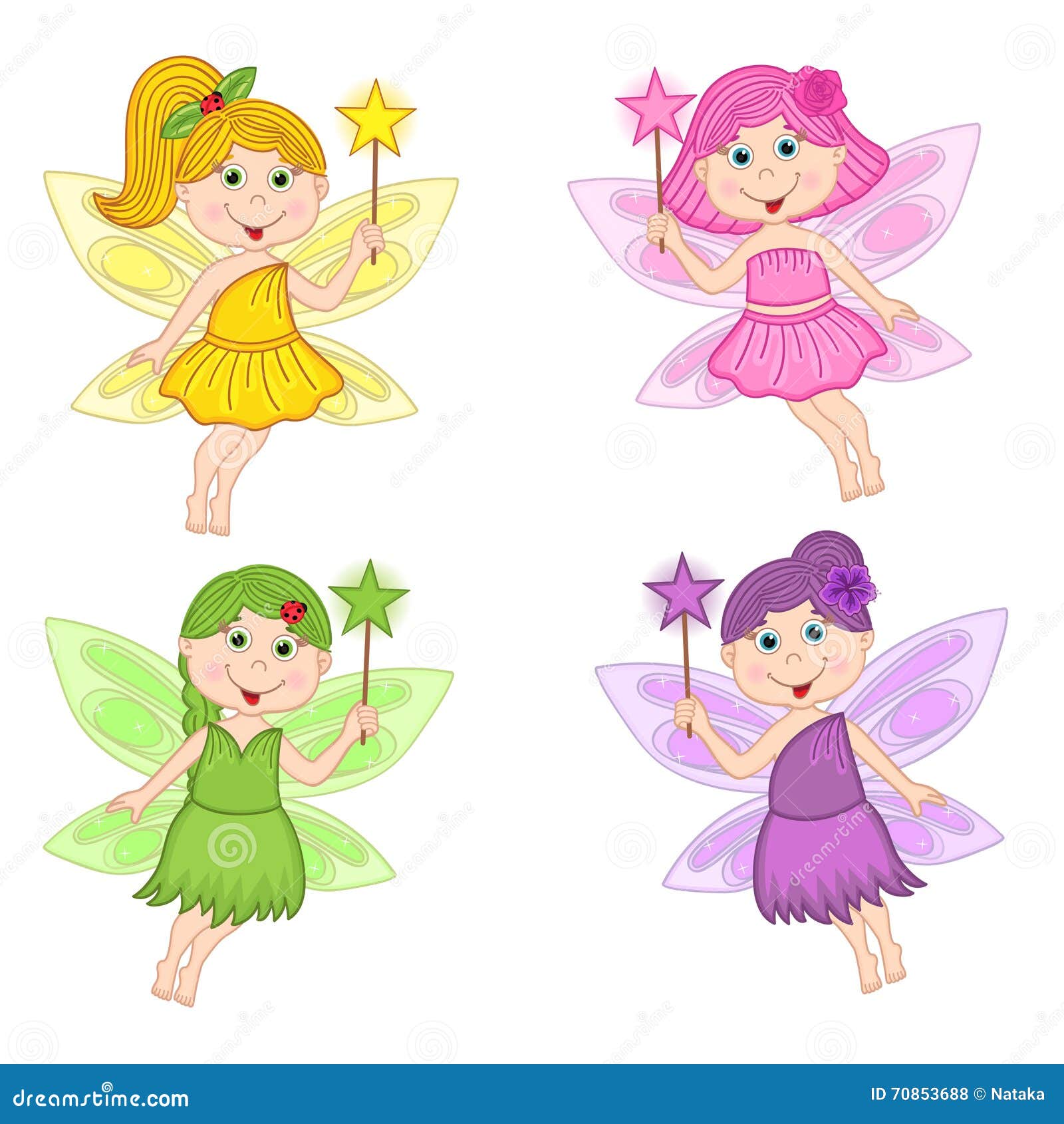 Set of Isolated Color Fairies Stock Vector - Illustration of wings ...