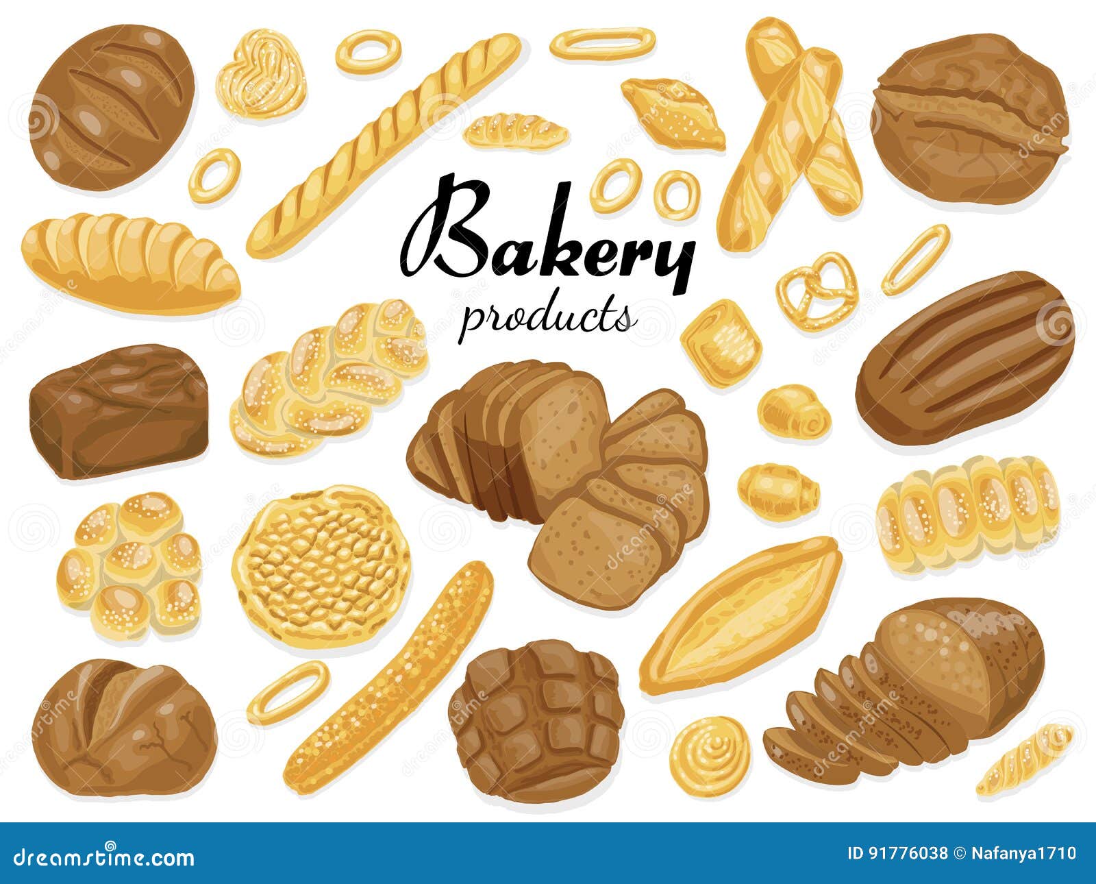 Set of Isolated Colored Bakery Products Stock Vector - Illustration of ...