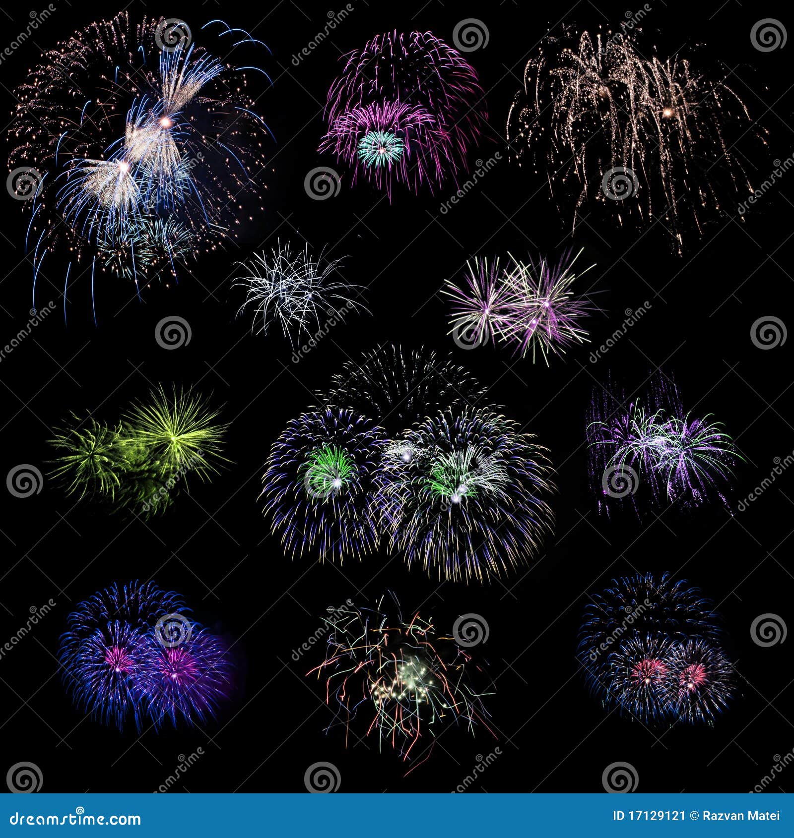 Set of Isolated Colored Fireworks Explosions Stock Image - Image of ...