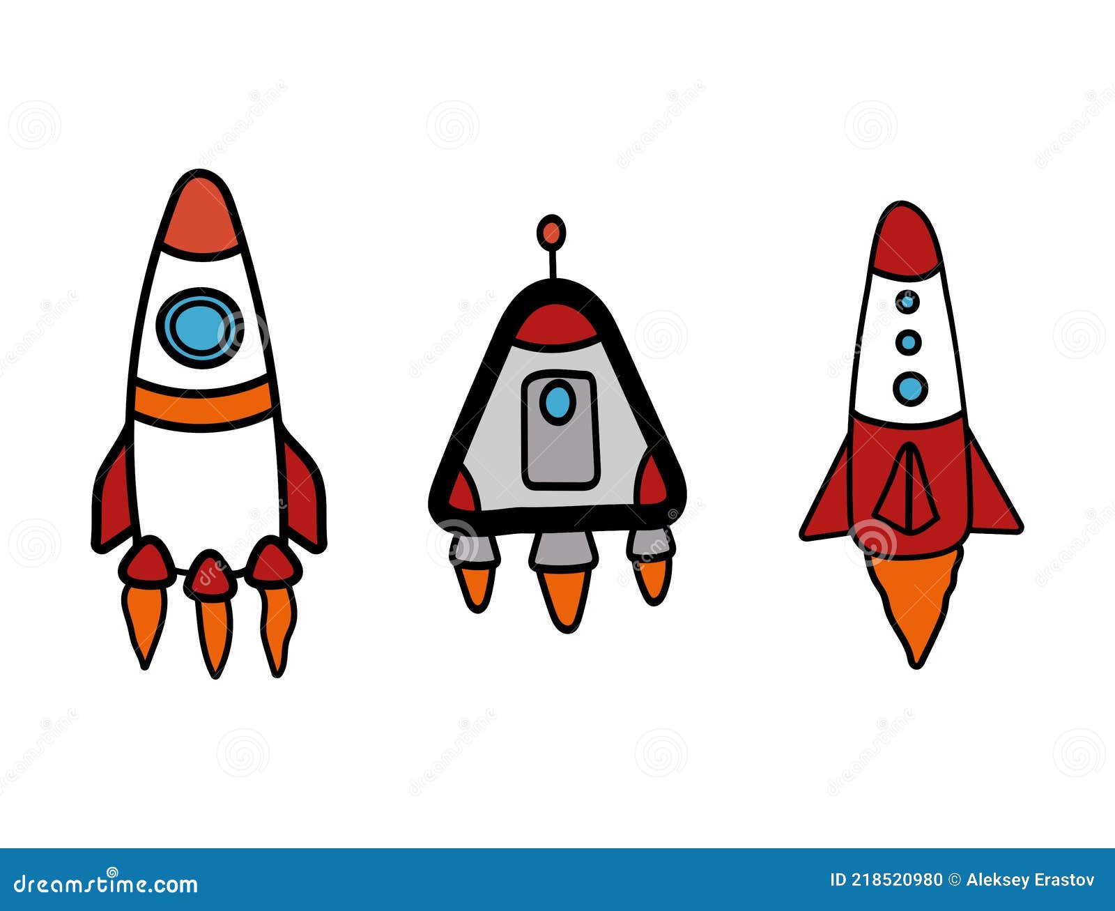 Set of Isolated Colored Rockets Drawn by Hand. Stock Vector ...