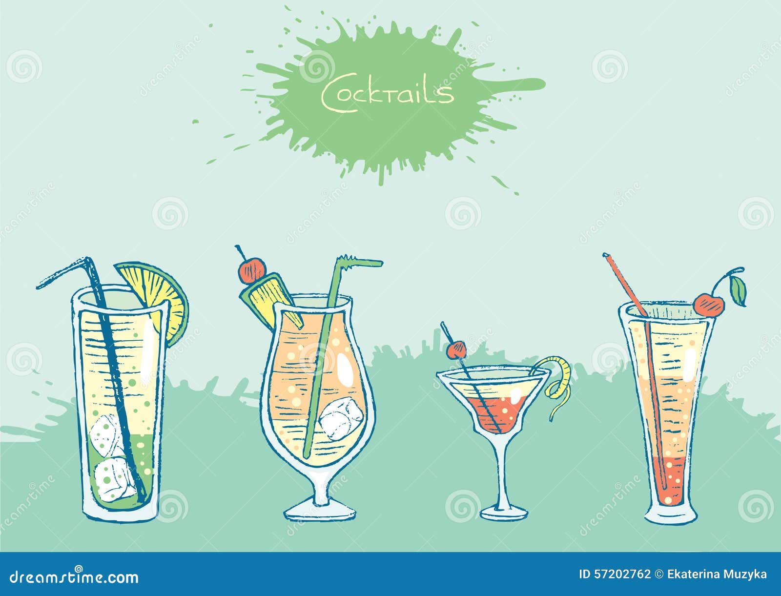 Set of Isolated Colorful Sketch Cocktails and Stock Vector ...
