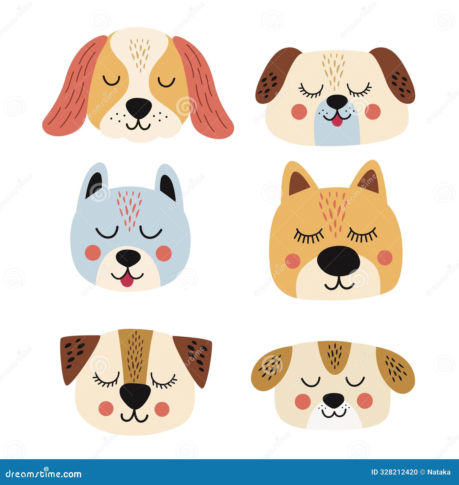 Set of Isolated Cute Dog Heads Stock Illustration - Illustration of ...