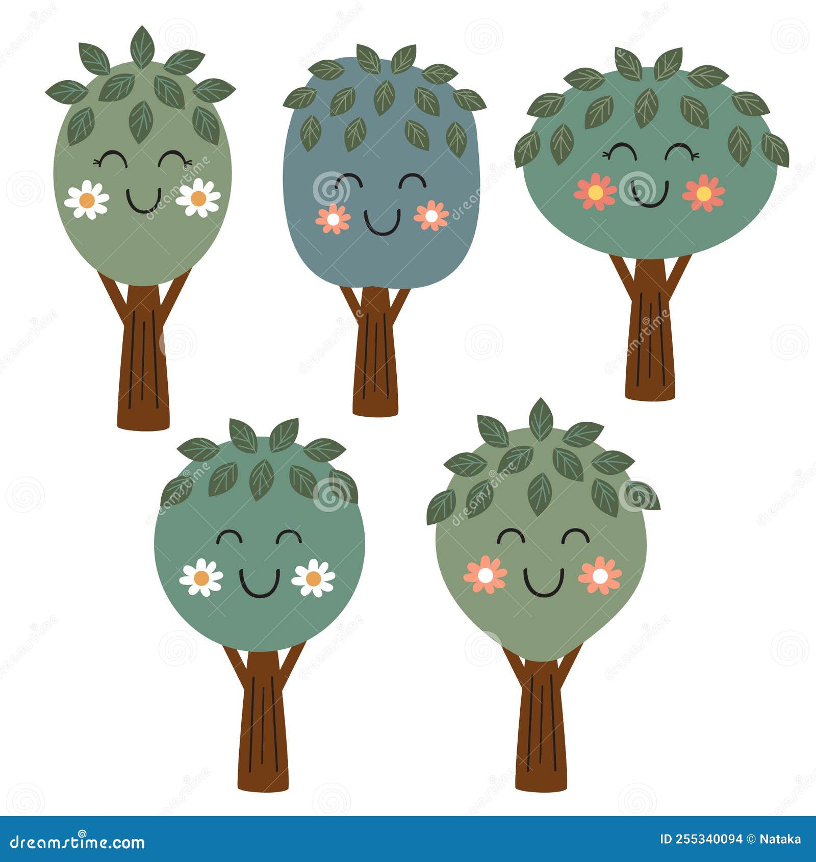 Cute Trees In Cartoon Style Collection. Forest Isolated Elements Set ...