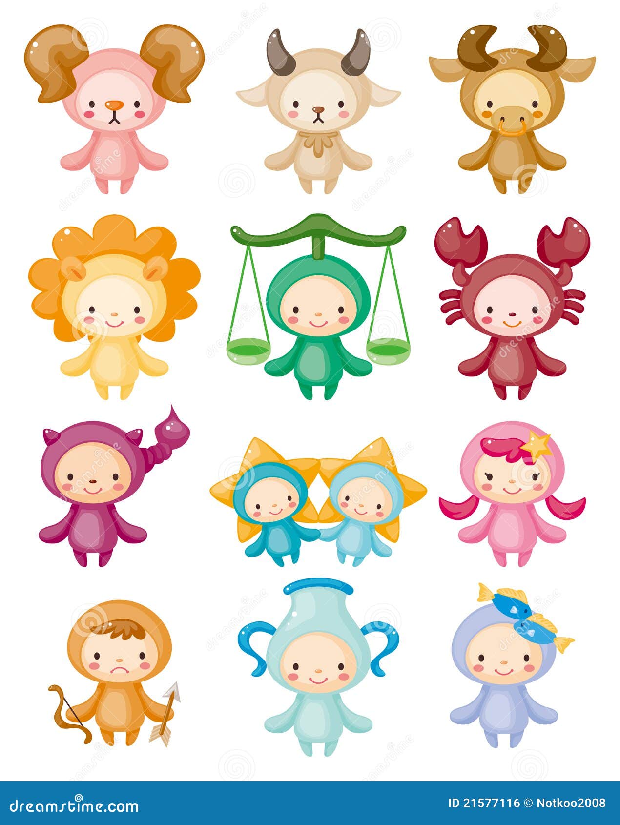 Set of Isolated Cute Zodiac Symbols Stock Vector - Illustration of lion ...