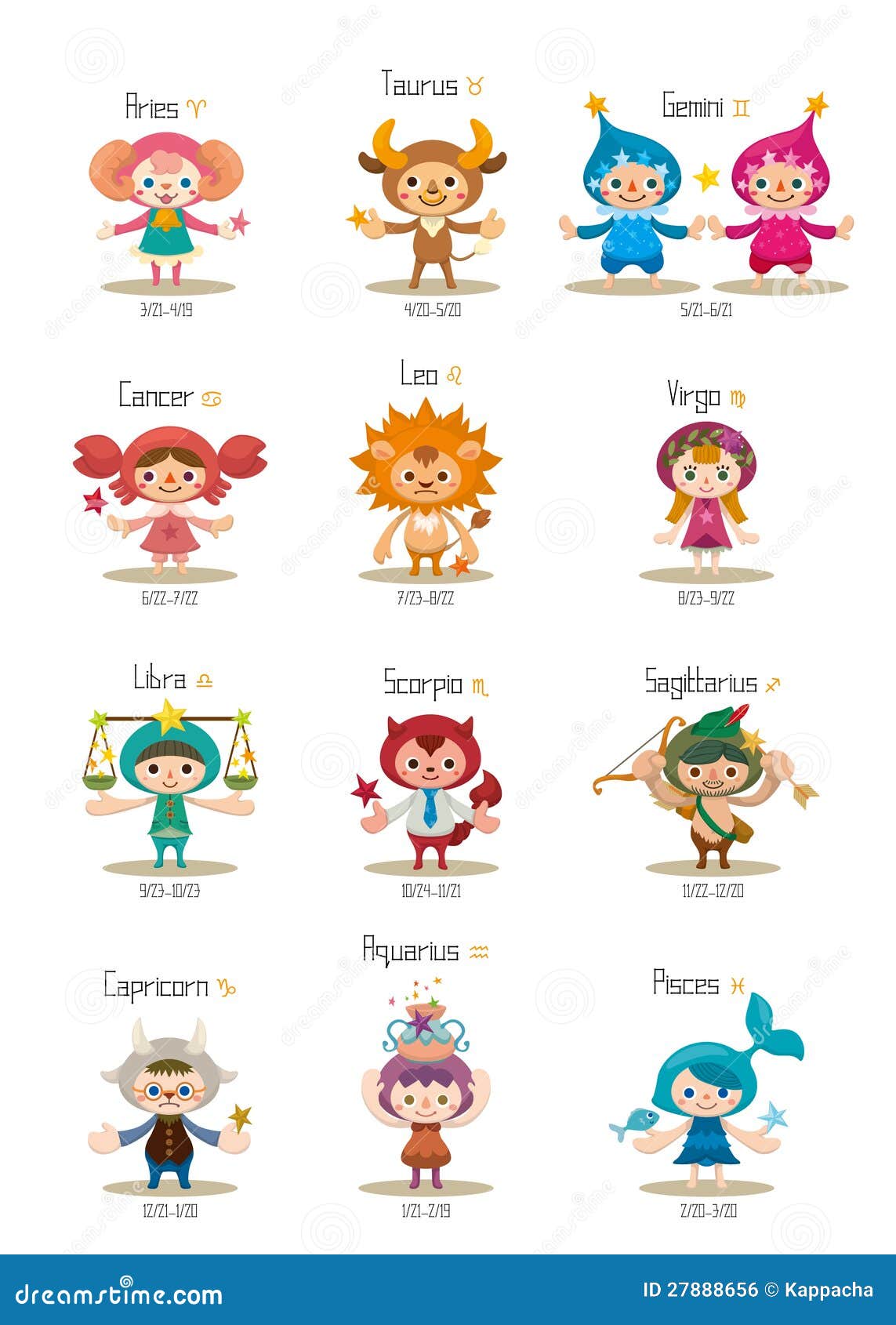 Set of Isolated Cute Zodiac Symbols Stock Vector - Illustration of fish ...