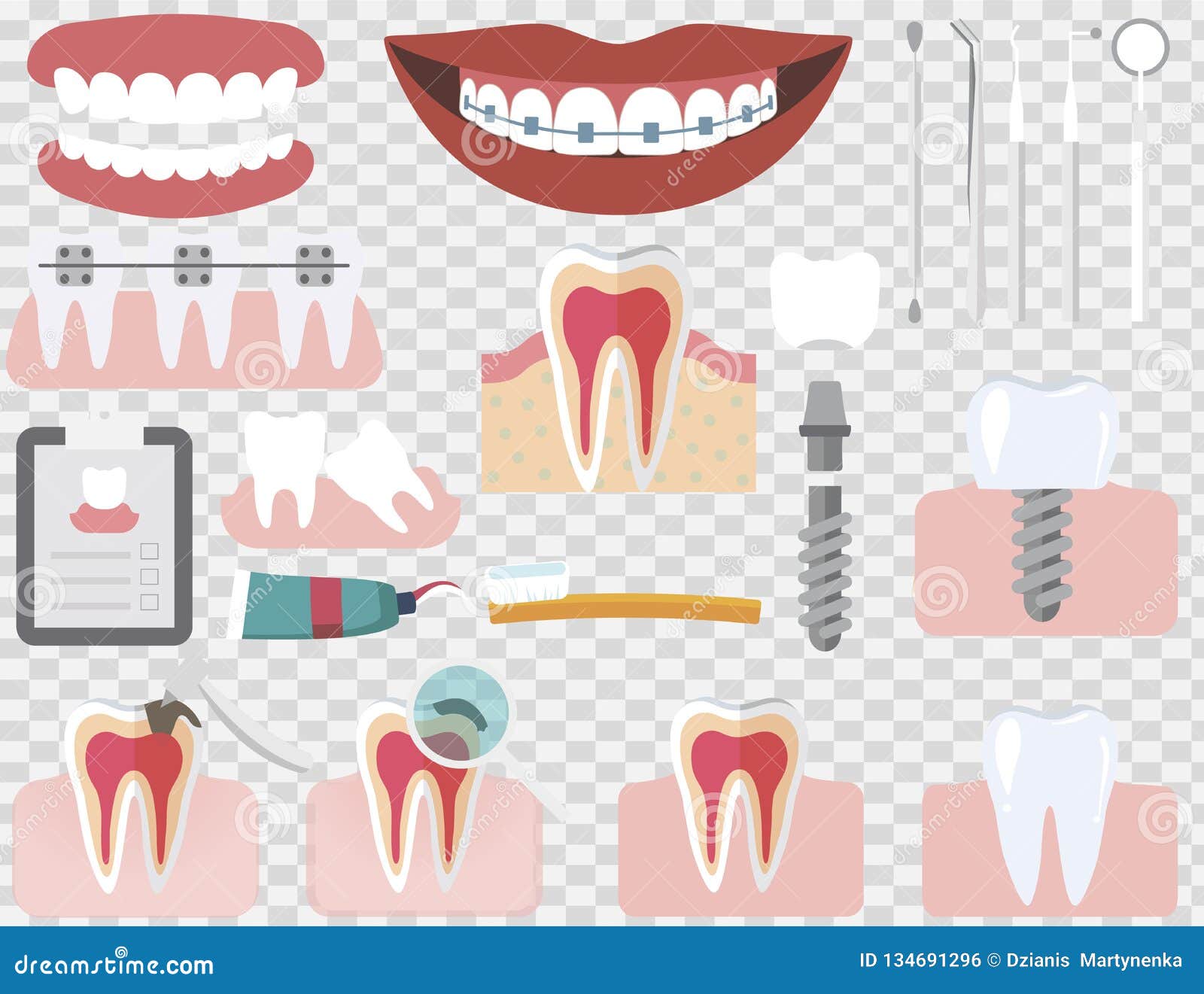 Set of Isolated Dental Care Elements Vector Illustration Stock ...
