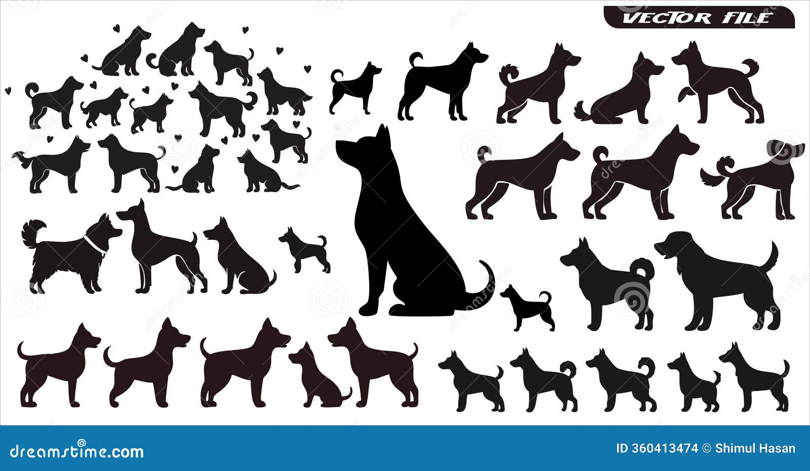 Set of Isolated Dog Silhouettes on White Background Stock Vector ...