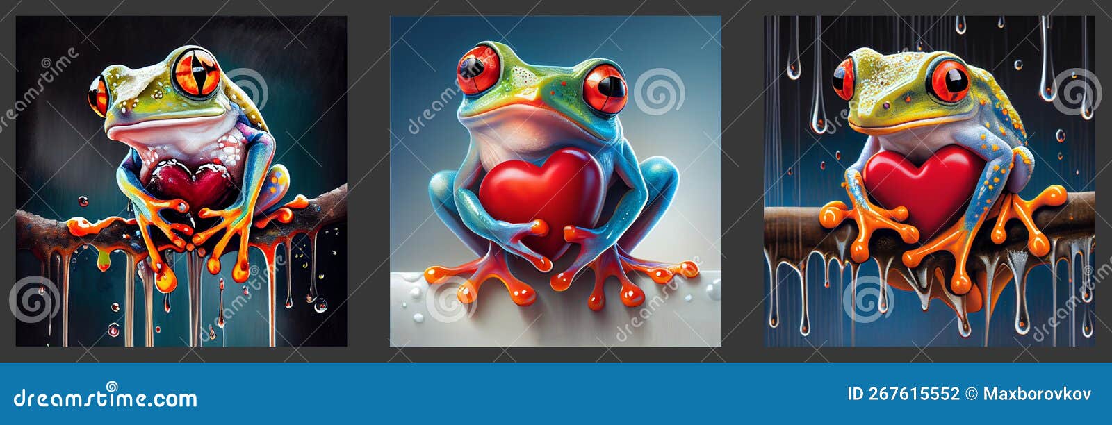 Set of Isolated Dripping Frogs with Hearts. AI Generative Stock ...