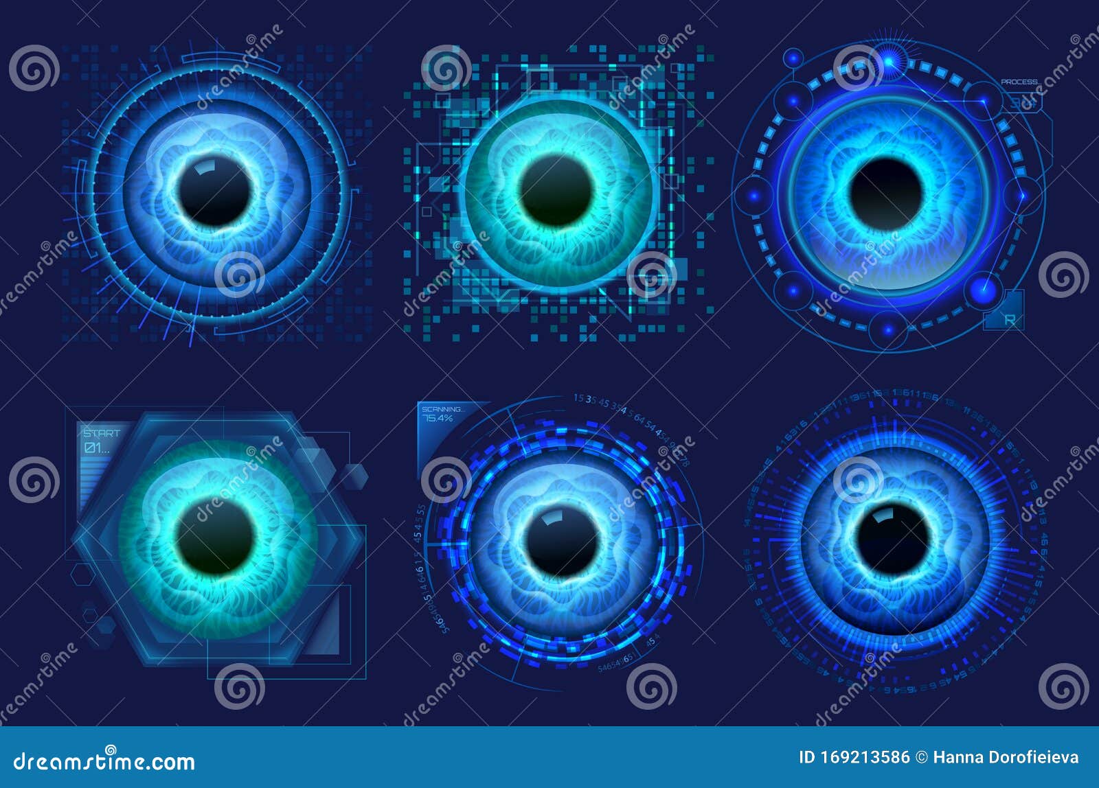 Set of Isolated Eyes Scanner. Eyeball Recognition Stock Vector ...