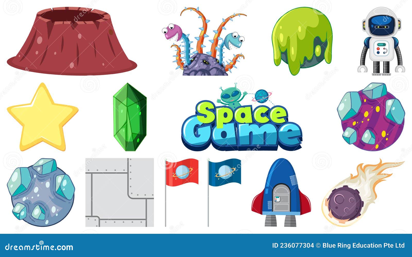 Set of Isolated Fantasy Space Game Objects and Elements Stock Vector ...