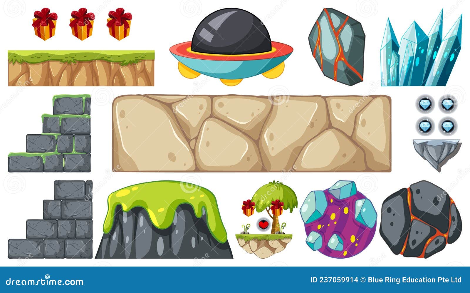 Set of Isolated Fantasy Space Game Objects and Elements Stock Vector ...