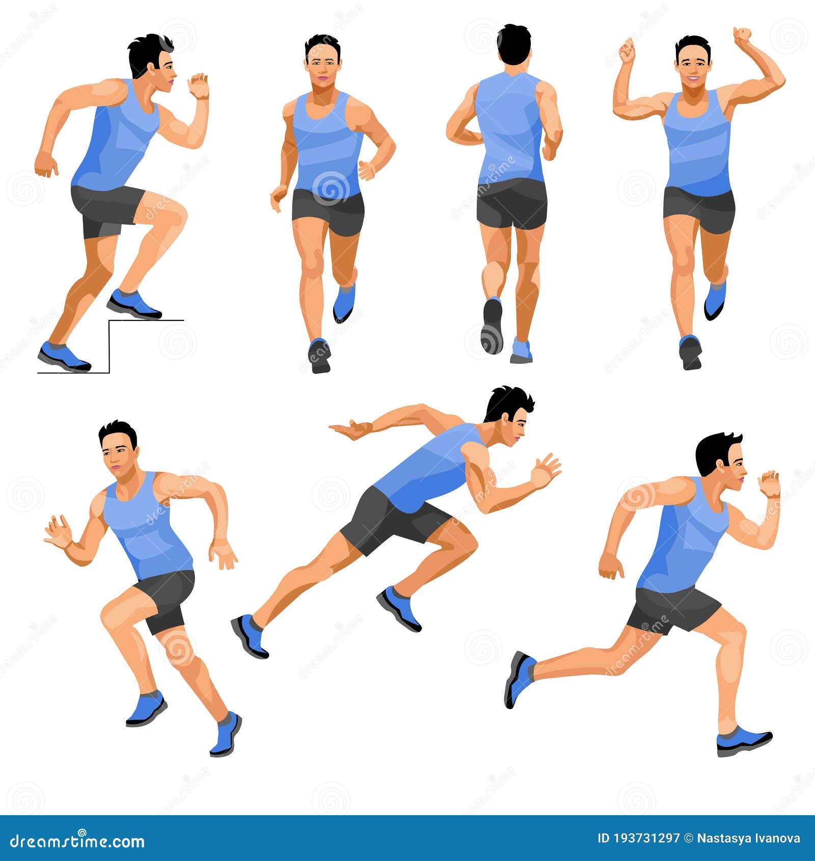 Set of Isolated Figures of Running Asian Men Stock Vector ...
