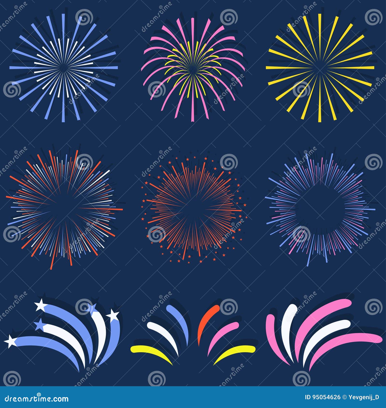 Set of Isolated Fireworks. Brightly, Colorful and Monochrome ... Set of Isolated Fireworks. Brightly, Colorful and Monochrome ...