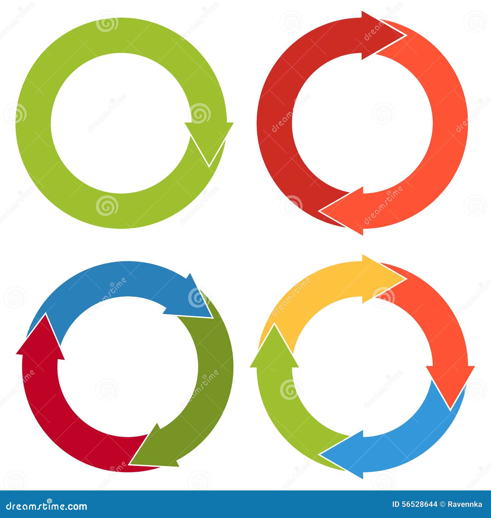 Set of 4 Isolated Flat Colorful Circular Arrows with Different N Stock ...