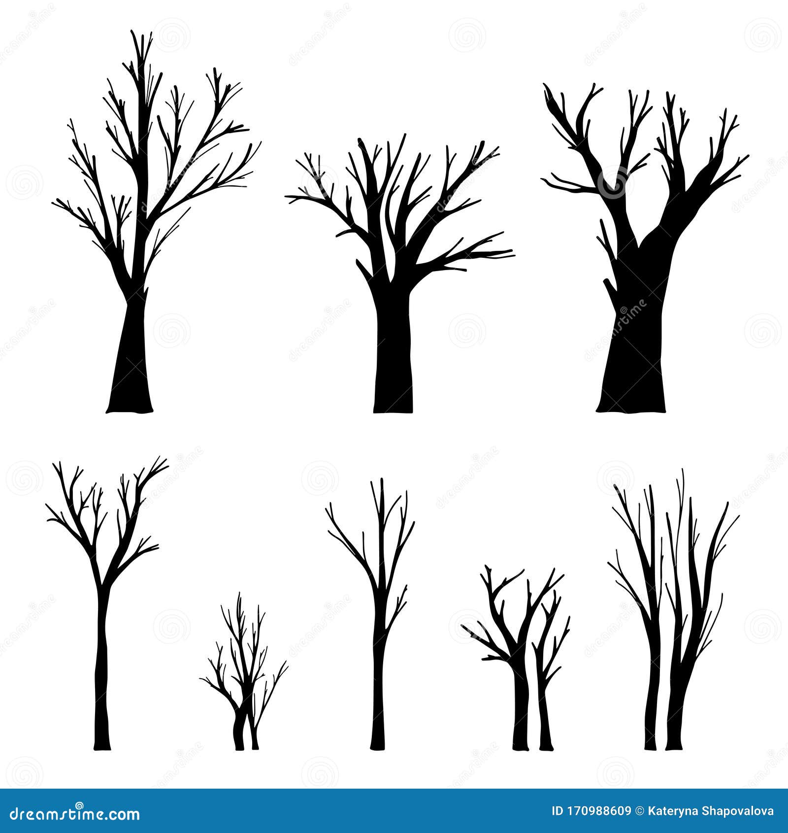 Set of Isolated Flat Tree Trunks on a White Background. Hand Drawn ...