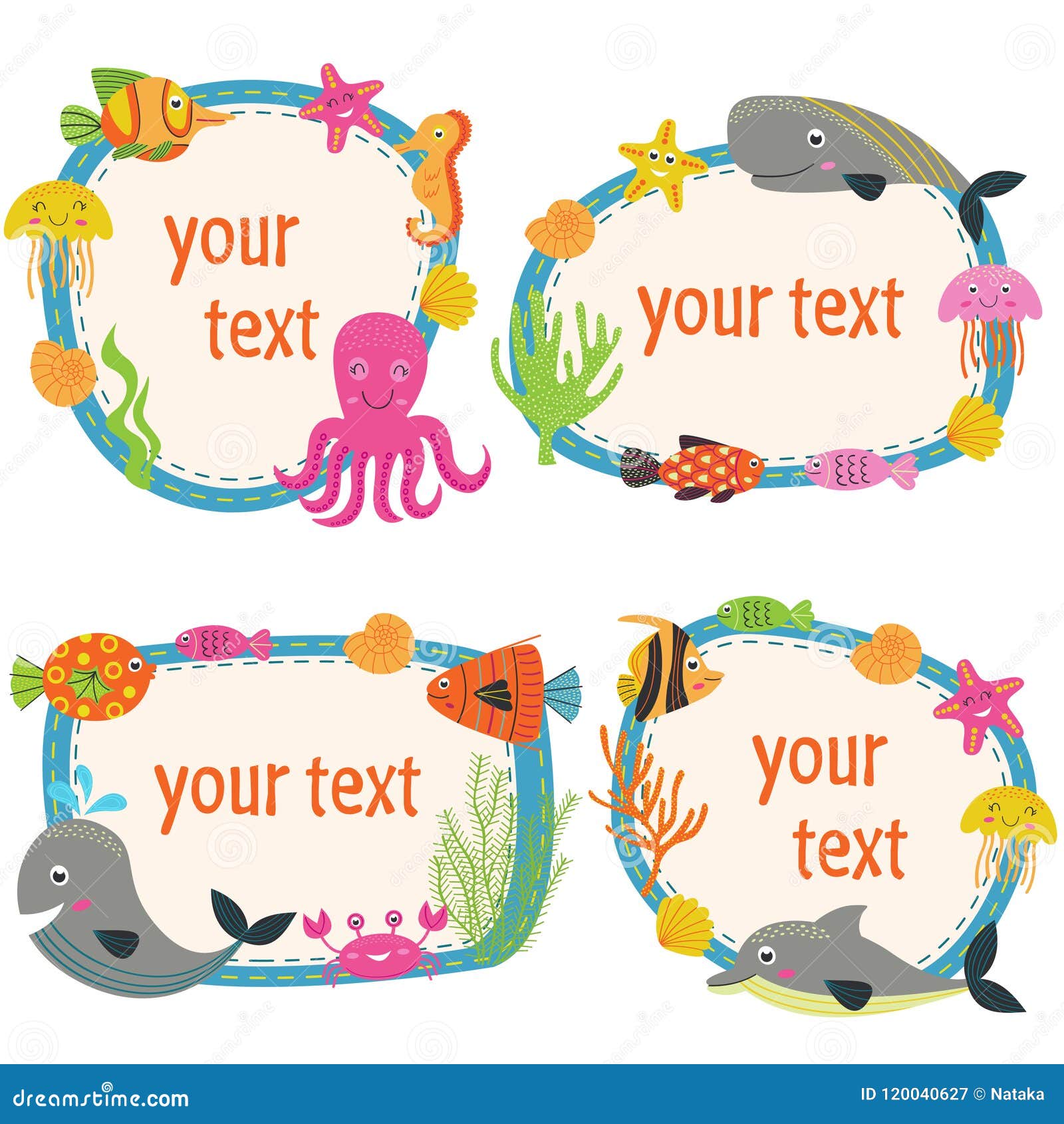 Set of Isolated Frames with Marine Animals Stock Vector - Illustration ...