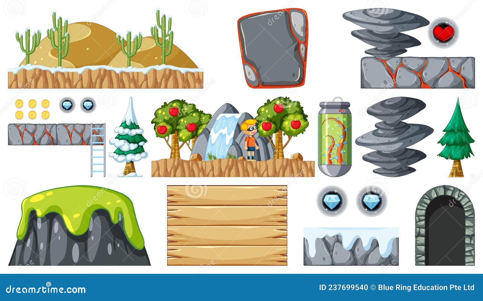 Set of Isolated Game Objects and Elements Stock Vector - Illustration ...