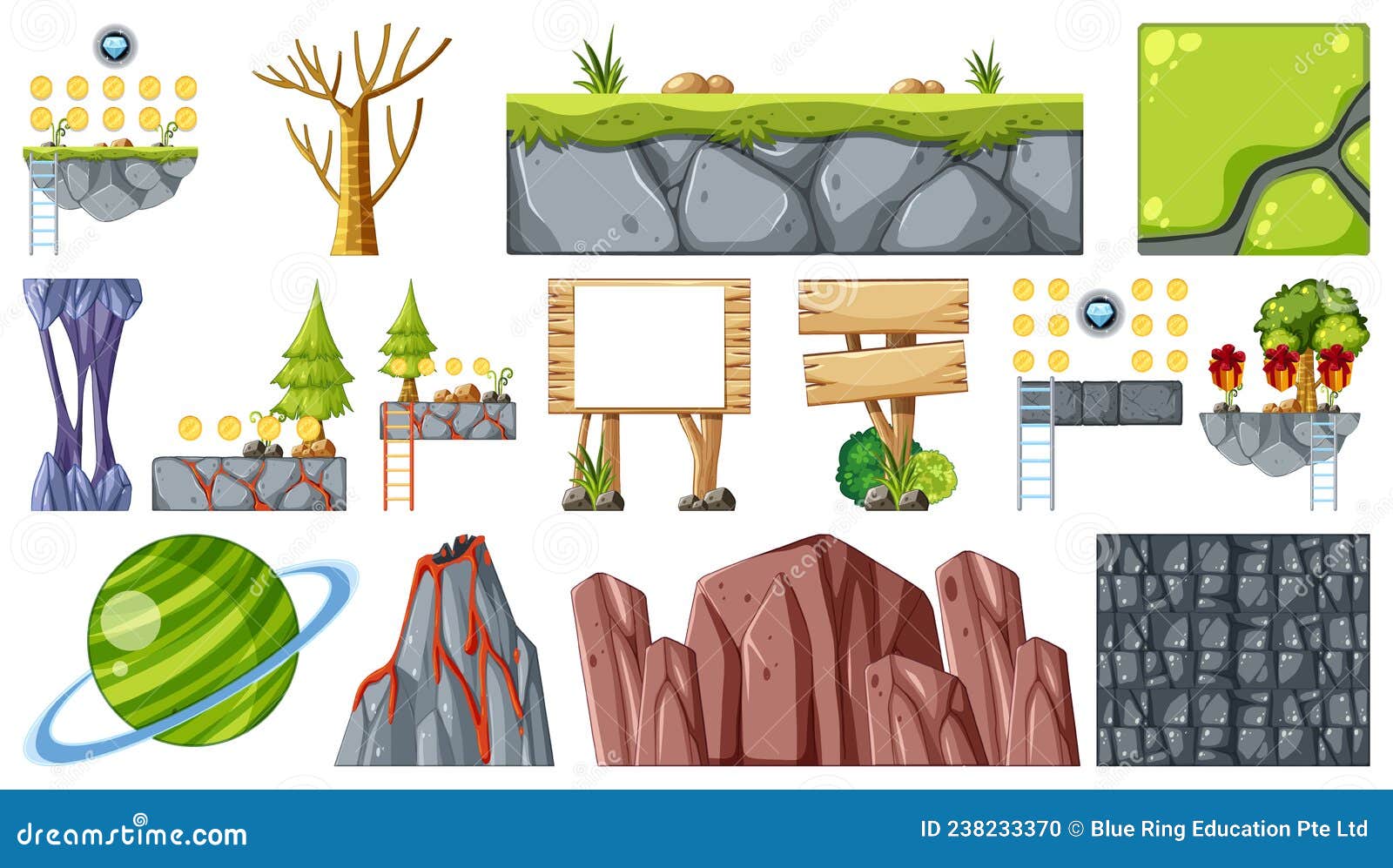 Set of Isolated Game Objects and Elements Stock Vector - Illustration ...