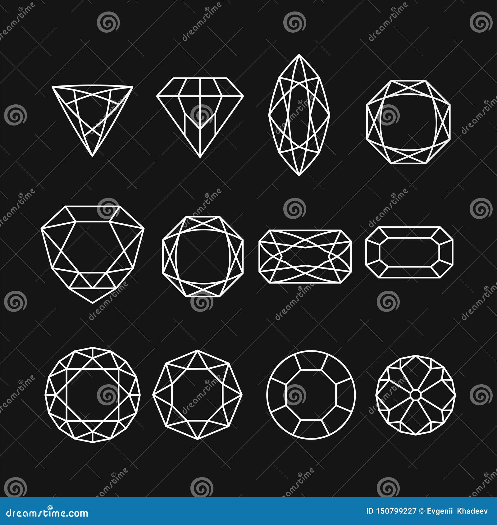 Set of Isolated Gem Stones and Thin Line Design Elements, Emblems with ...