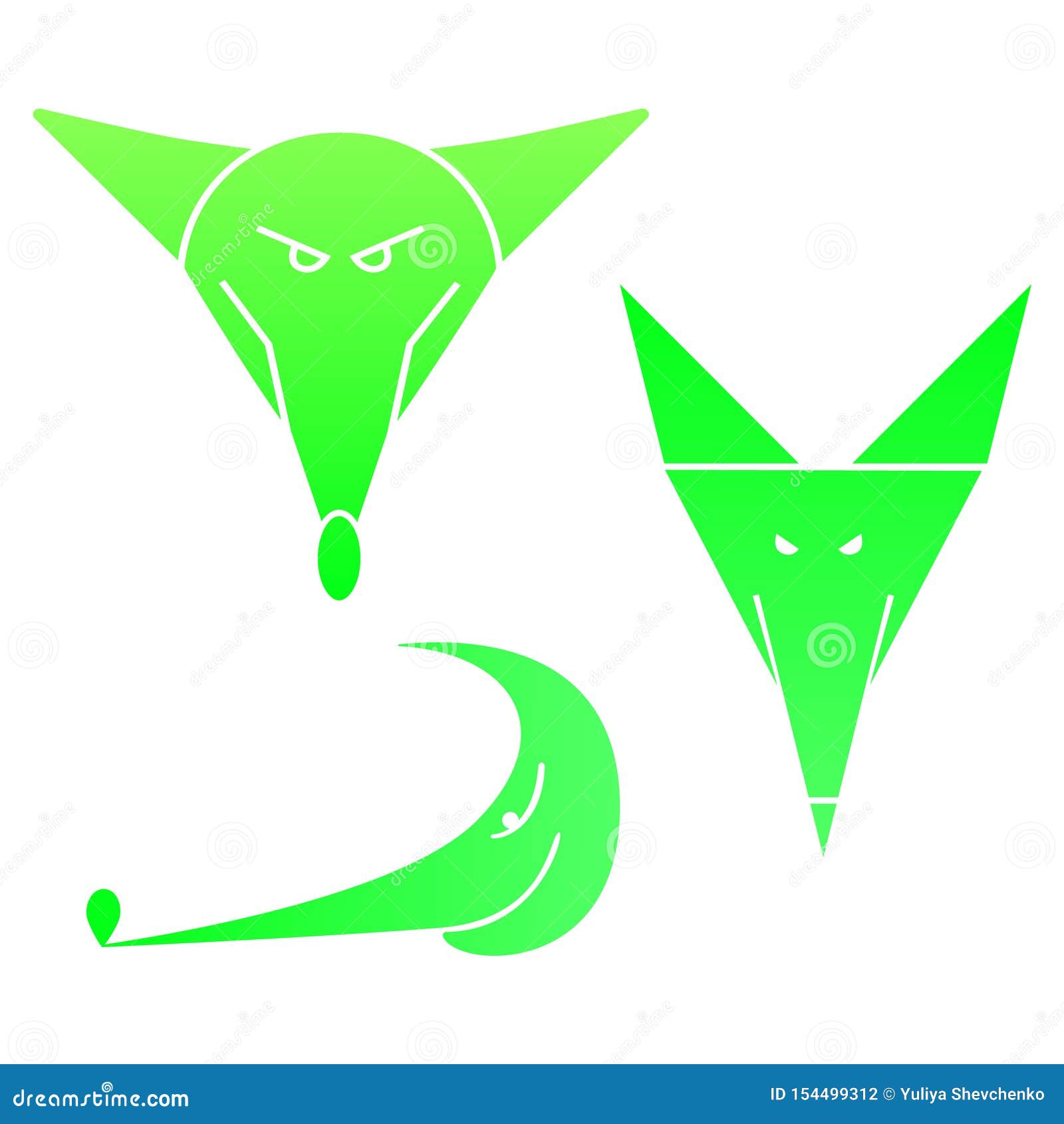 Set with Isolated Green Flat Fox Logos Stock Vector - Illustration of ...