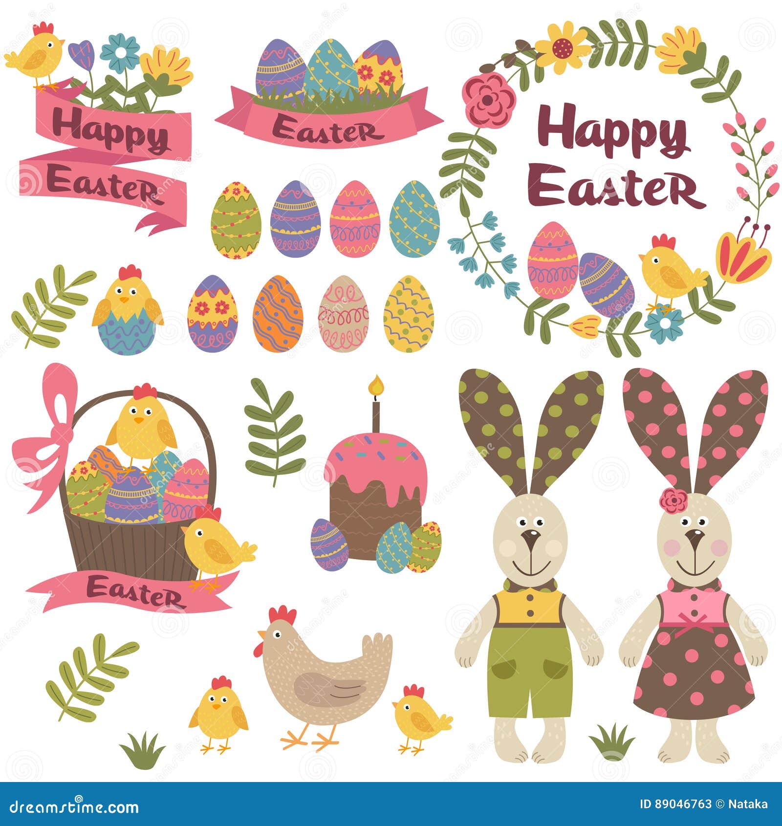 Set of Isolated Happy Easter Design Elements Stock Vector ...