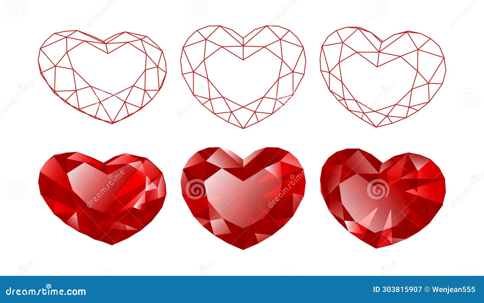 Set of Isolated Heart Shaped Gemstone Illustrations Stock Illustration ...