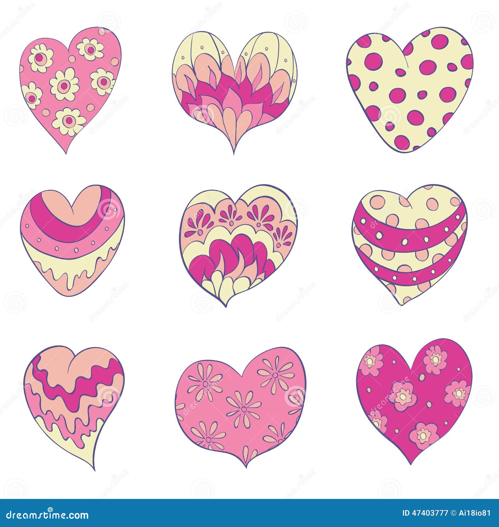 Set of isolated hearts stock vector. Illustration of draw - 47403777