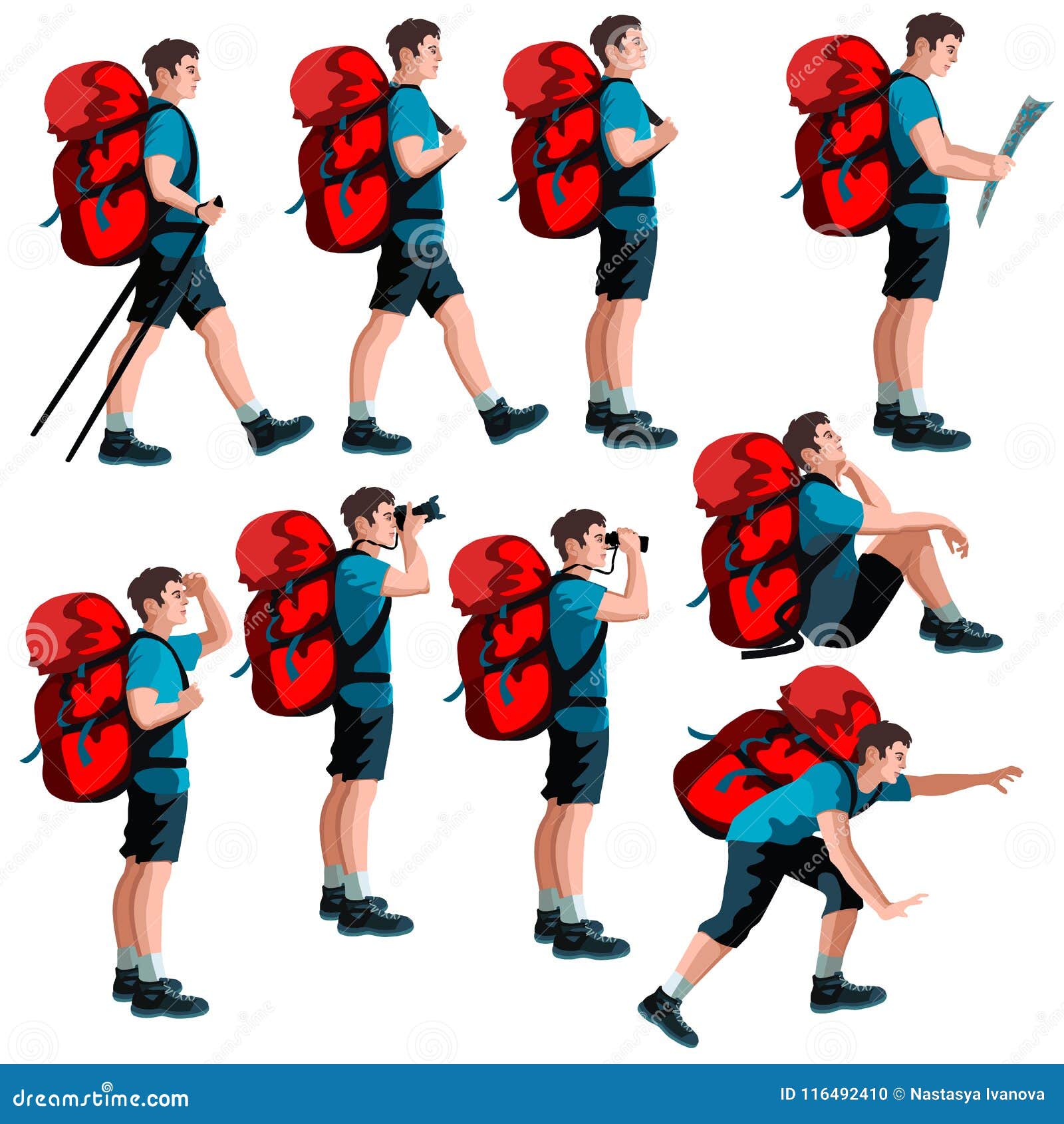 Set of Isolated Hiker Figures Stock Vector - Illustration of binoculars ...