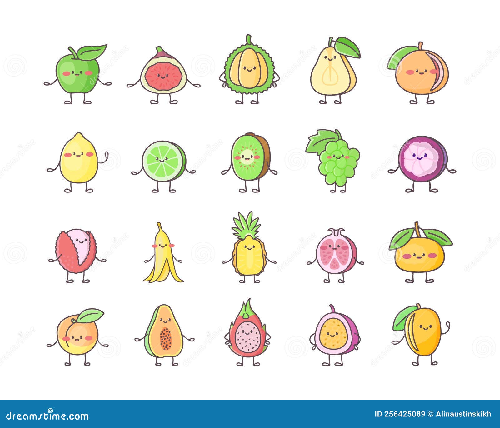 Set of Isolated Kawaii Fruit Characters Stock Illustration ...