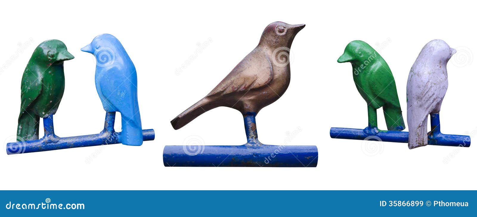 Set of Isolated Metal Birds on Perches Stock Image - Image of bird ...