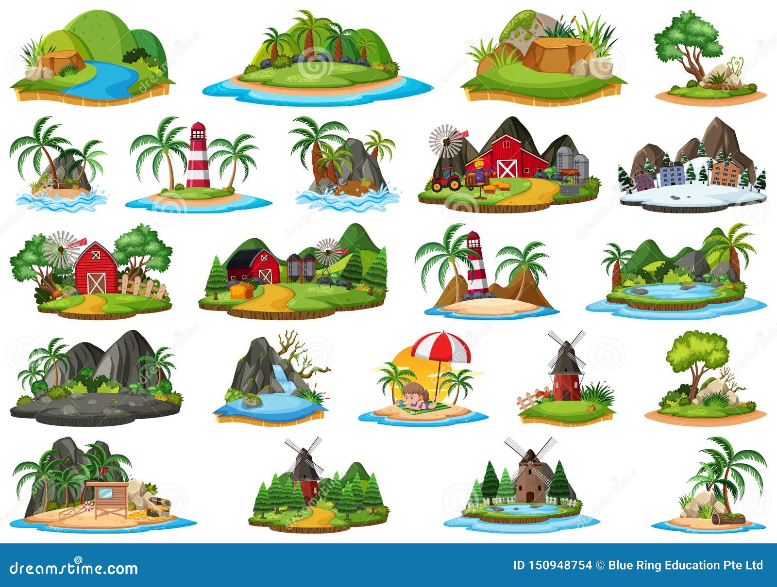 Set of Isolated Nature Island Stock Vector - Illustration of scene ...