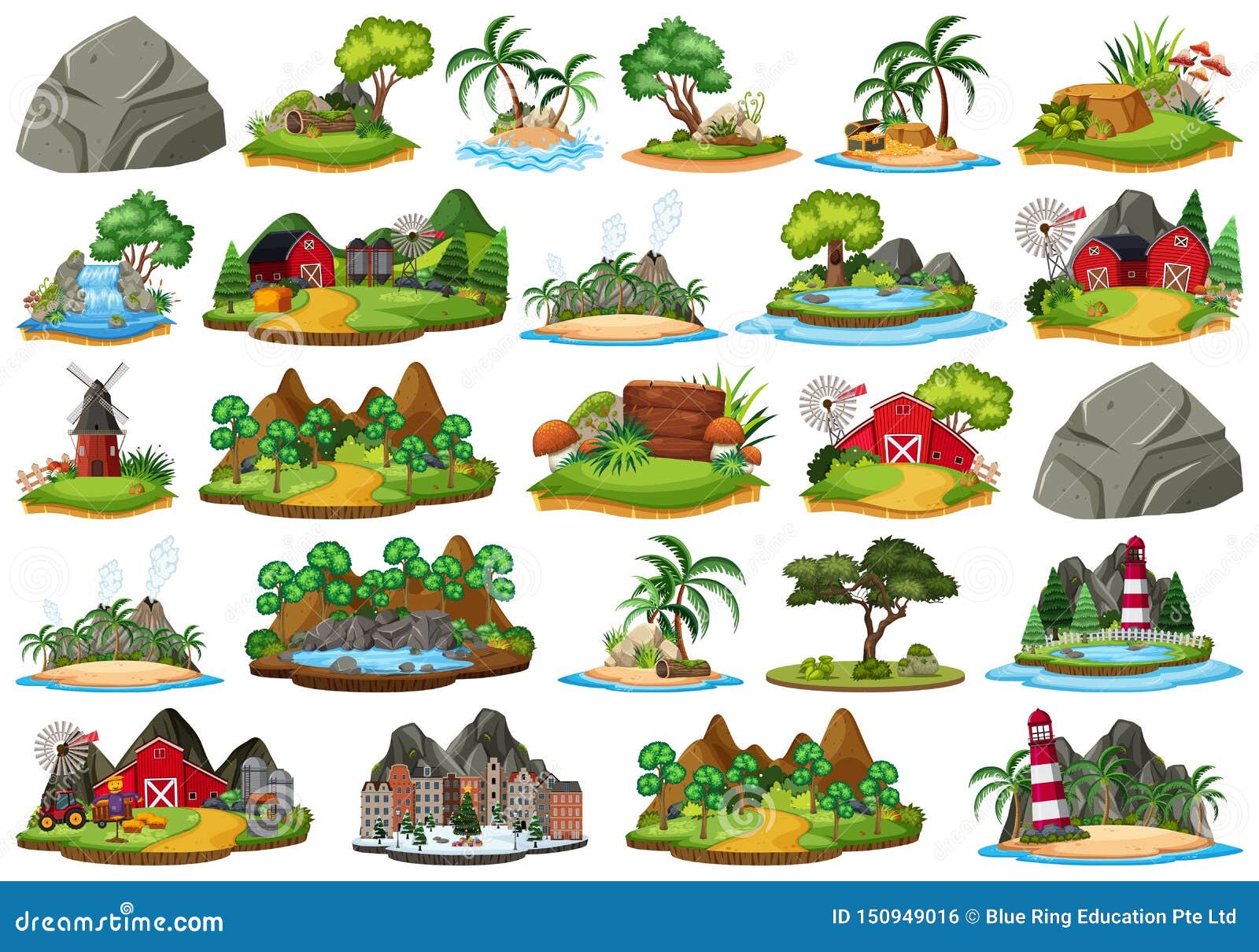 Set of Isolated Nature Island Stock Vector - Illustration of mountain ...