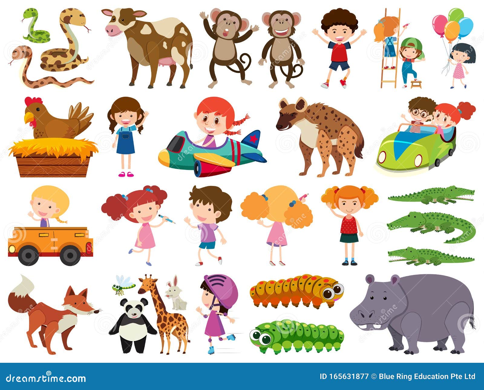 Set of Isolated Objects of Animals and Children Stock Illustration ...