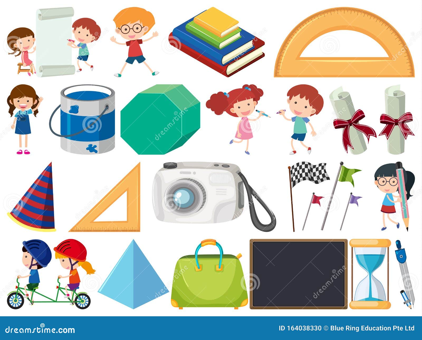 Set of Isolated Objects of Children and Stationery Stock Vector ...