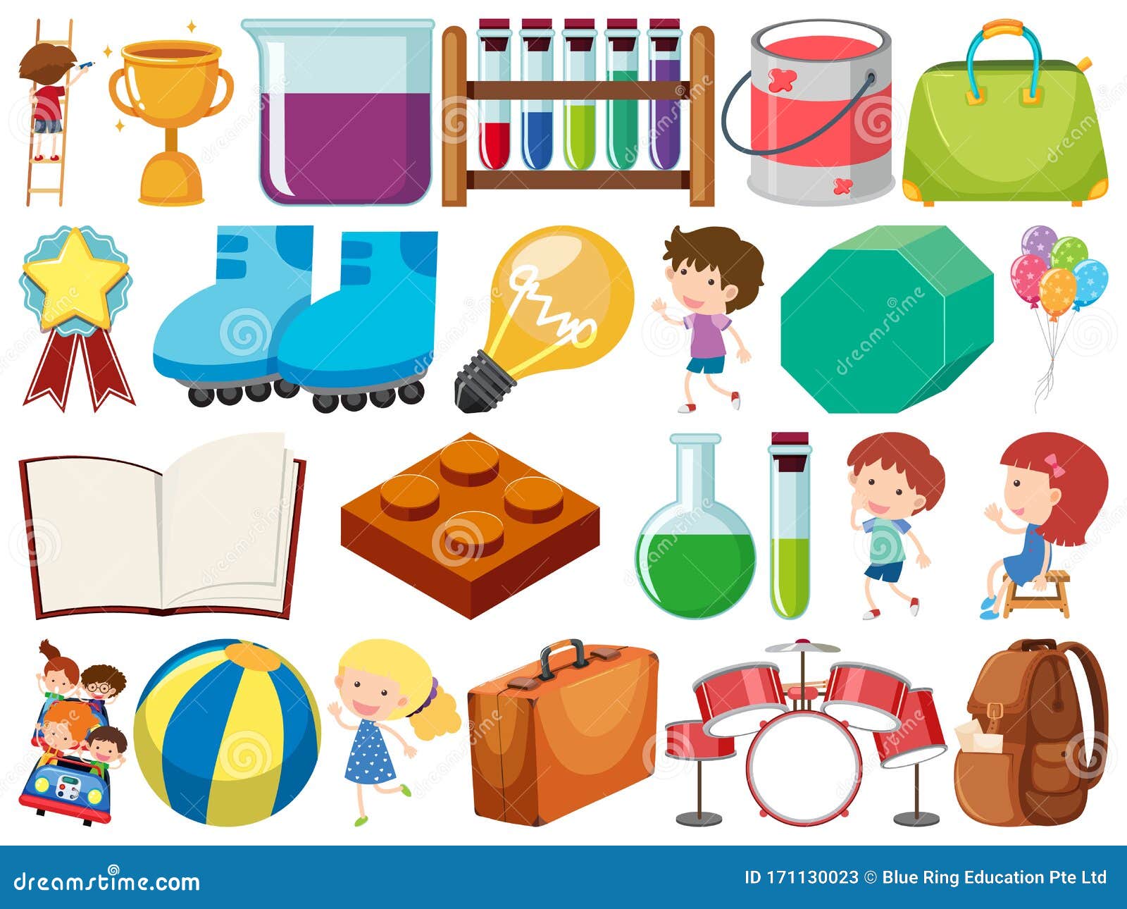 Set of Isolated Objects of Kids and School Items Stock Illustration ...