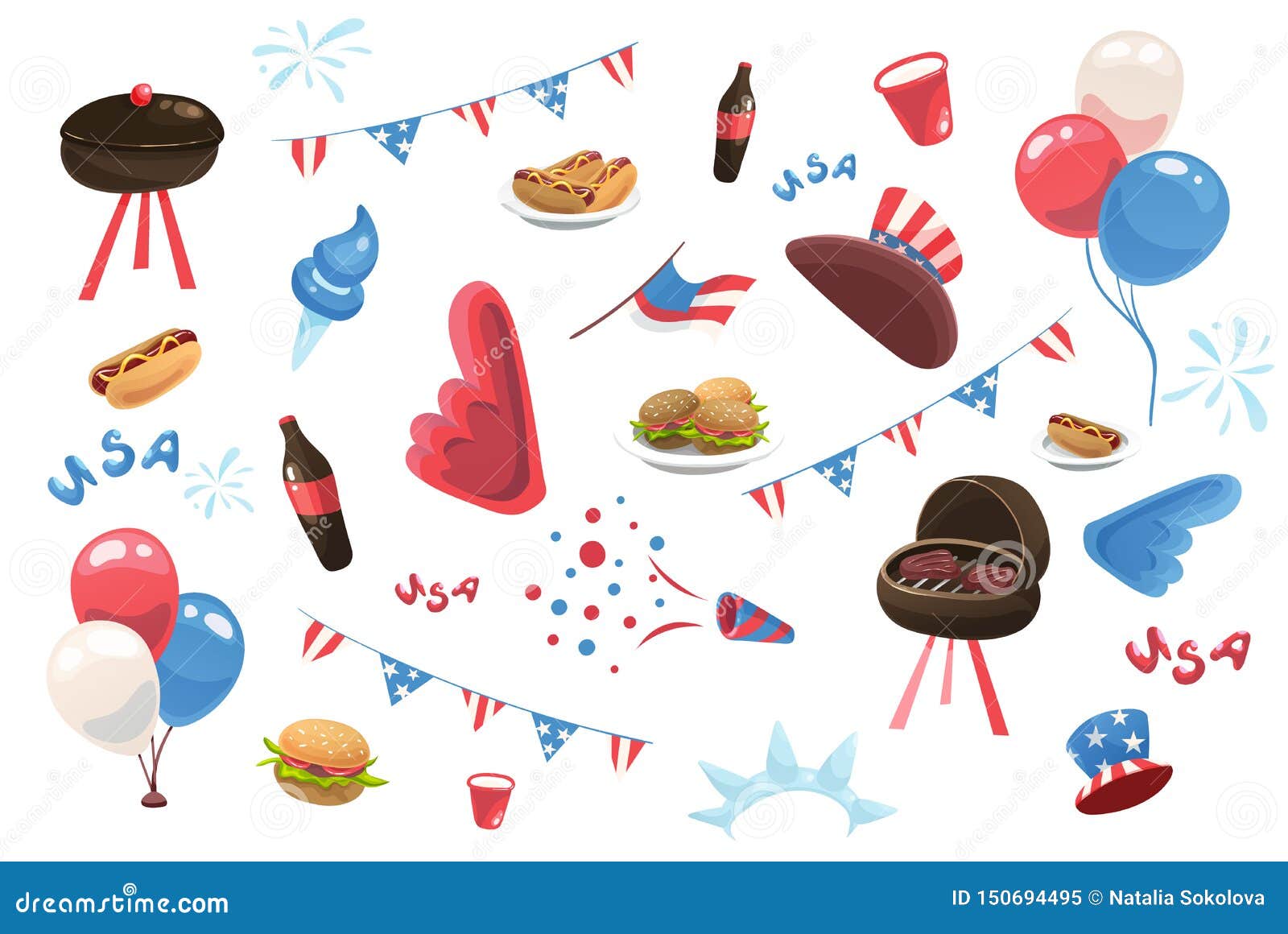 Set of Isolated Objects for 4th of July. Stock Vector - Illustration of ...