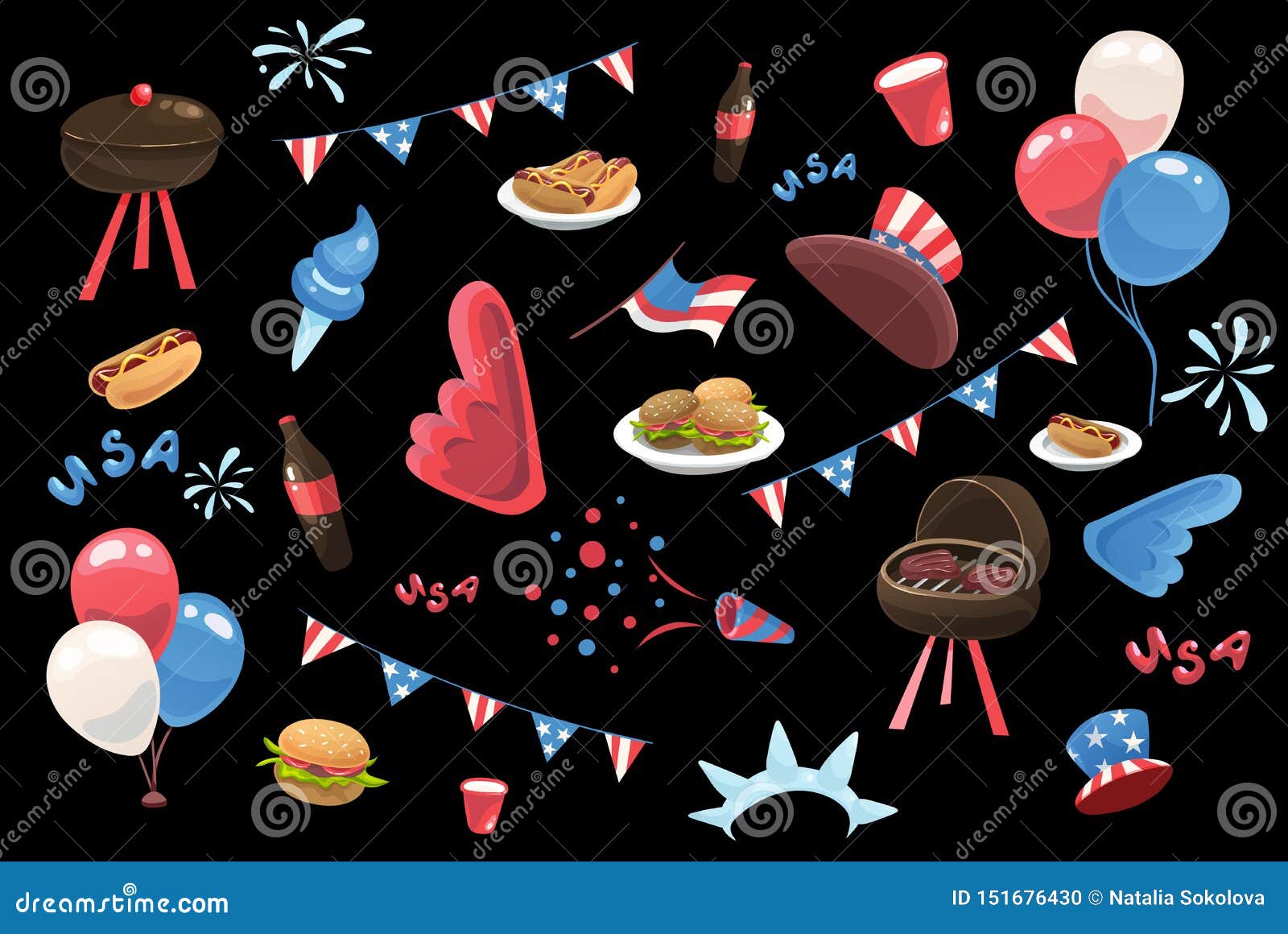 Set of Isolated Objects for 4th of July. Stock Vector - Illustration of ...