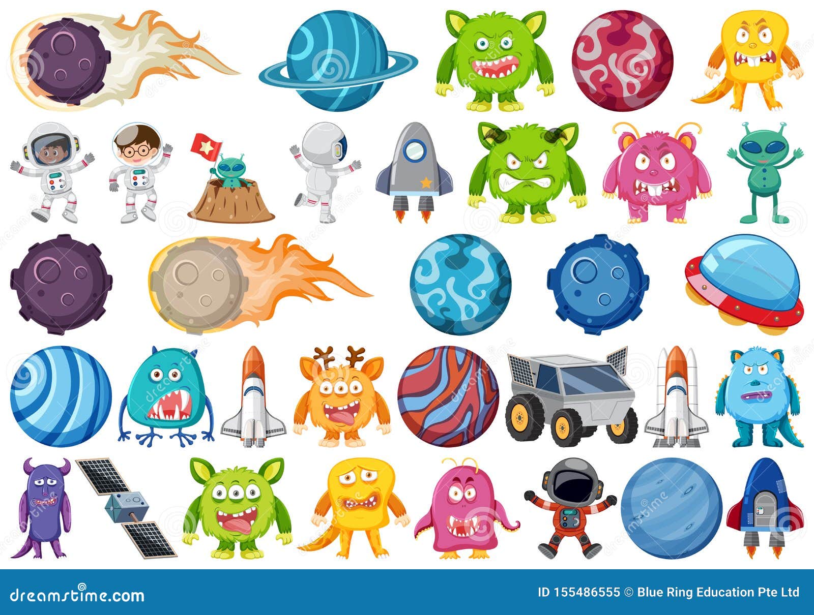 Set of Isolated Objects Theme - Aliens and Planets Stock Vector ...